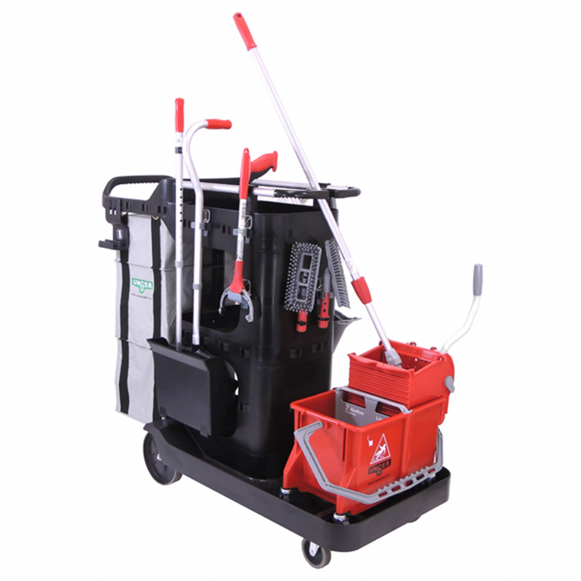 UNGER Janitor Cart: 22 gal Waste Container Capacity, 3 Shelves, 42 1/2 ...
