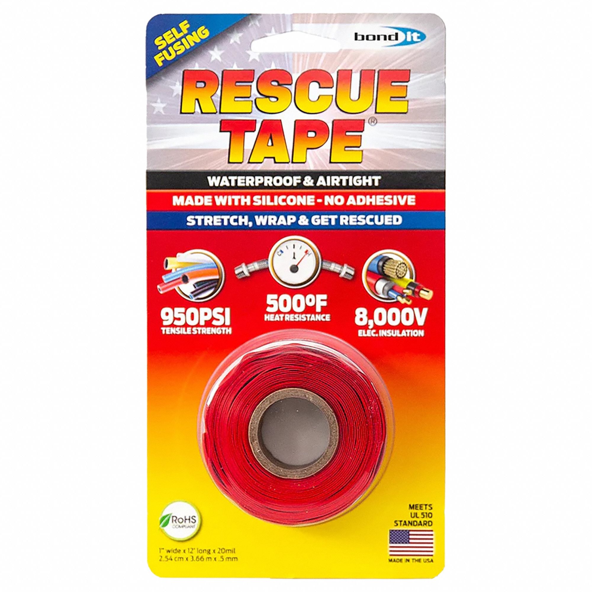 RESCUE TAPE, Light Duty, Red, Repair Tape - 818PV3|RT12012BRE - Grainger