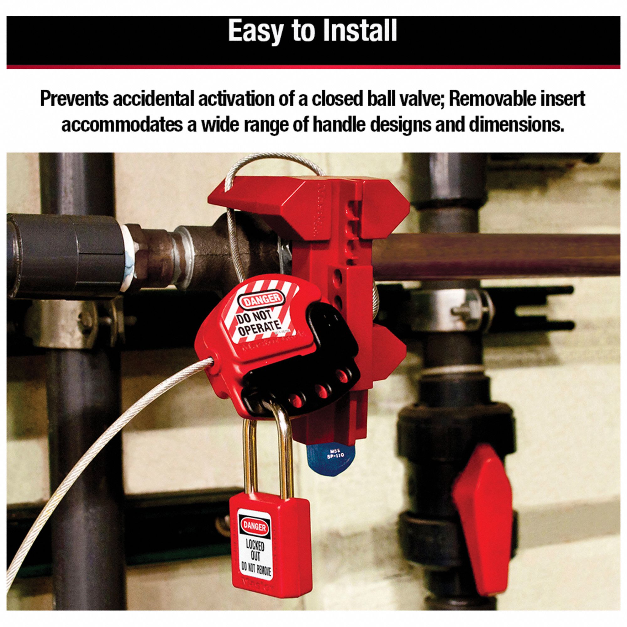 MASTER LOCK Adjustable Ball Valve Lockout: 13/16 in 1 1/6 in, 4 3/32 in ...