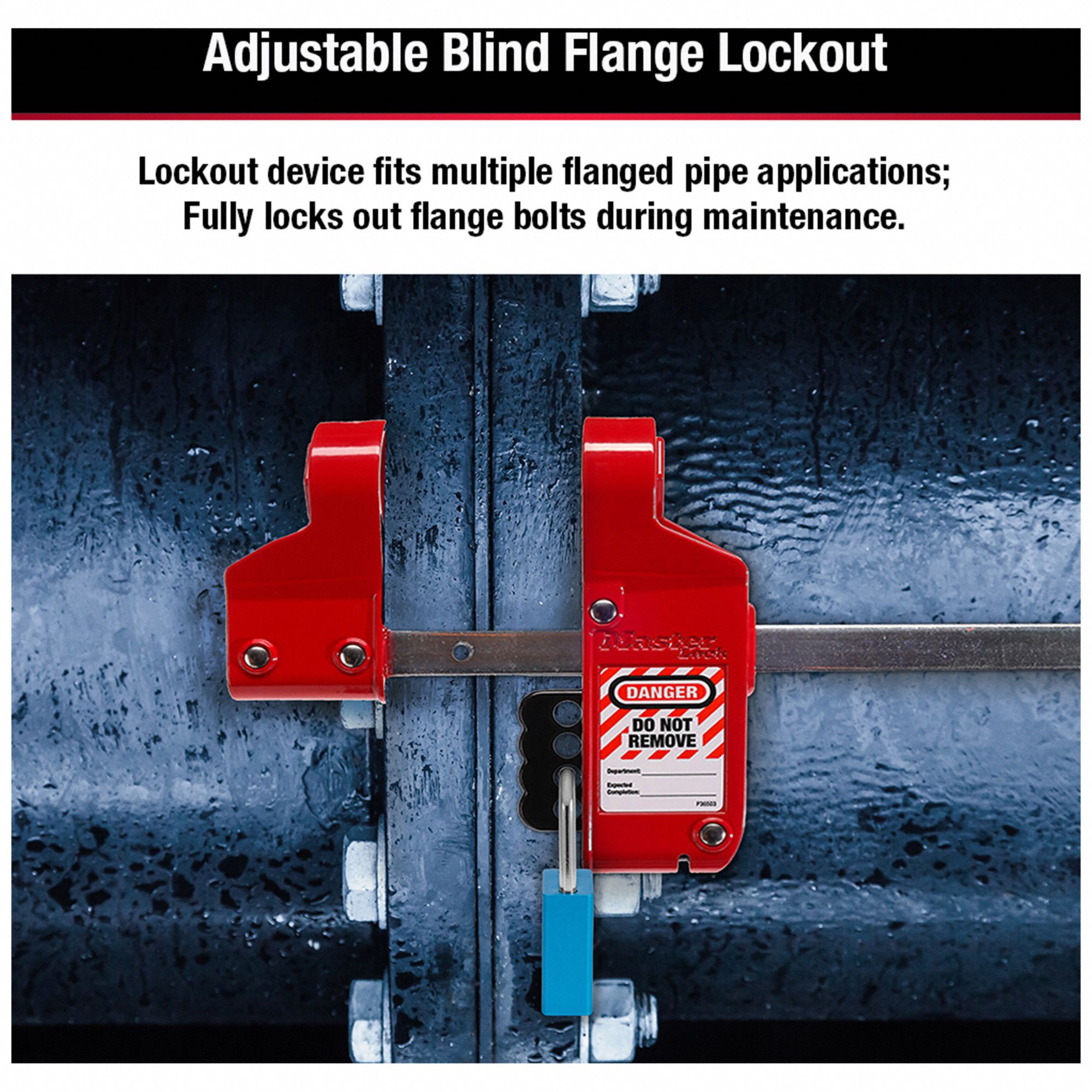 MASTER LOCK Blind Flange Lockout Device: Red/Black/Silver, 0.750 in to ...