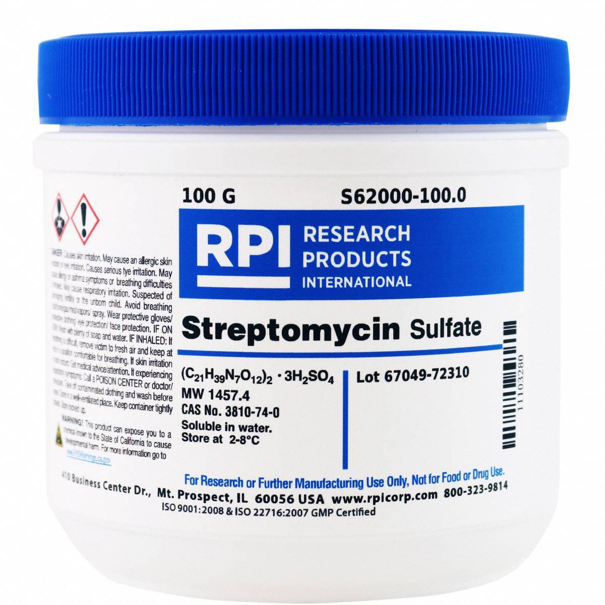 RPI, 100 g Container Size, Powder, Streptomycin Sulfate - 30UA70|S62000 ...