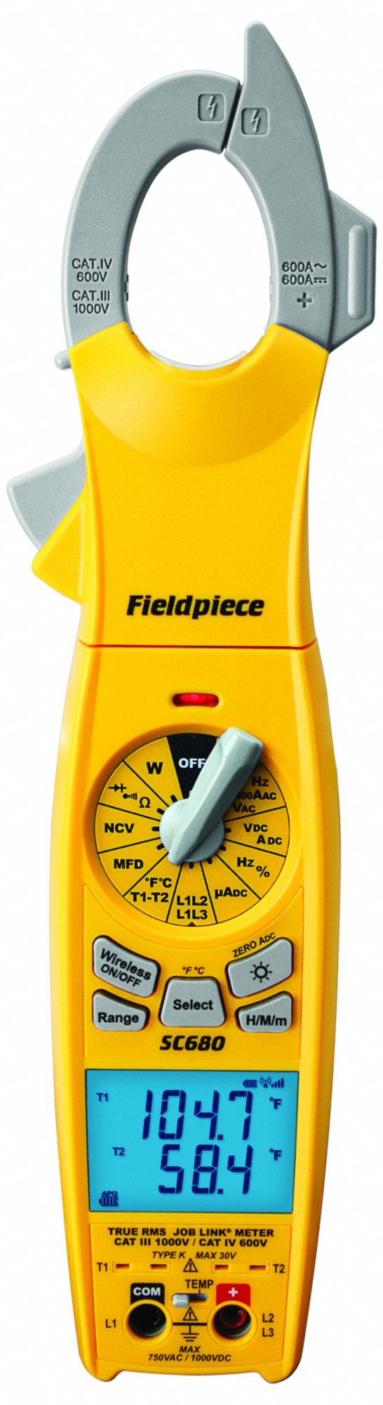 FIELDPIECE, Clamp-Jaw Jaw, CAT III 1000V/CAT IV 600V, Swivel Clamp ...