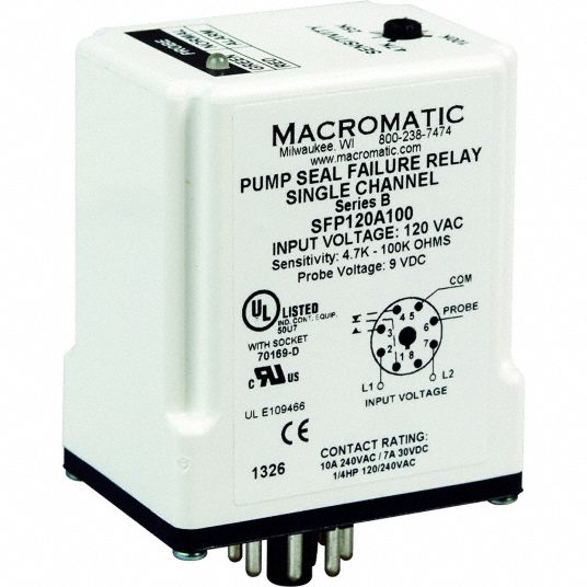 MACROMATIC, Socket Mounted, 10 A Current Rating, Seal Leak Relay ...