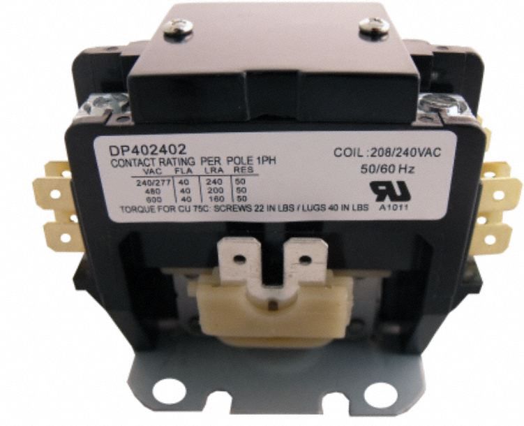 SUPCO CONTACTOR,40 A,240 V,2-POLE - 8842 - SNTDP402402 | DP402402 ...