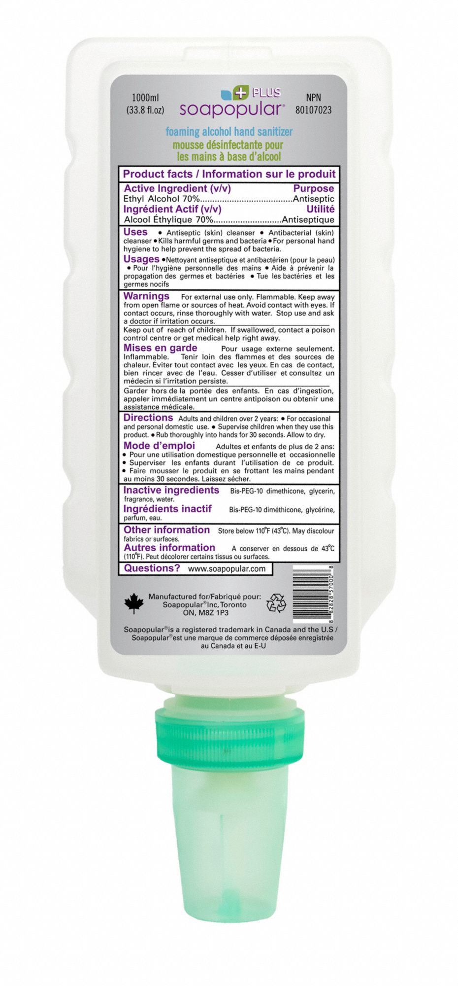 SOAPOPULAR ADVANCED FOAMING ALCOHOL SANITIZE 1000ML - Hand Sanitizers - SOP57000 | 57000 ...