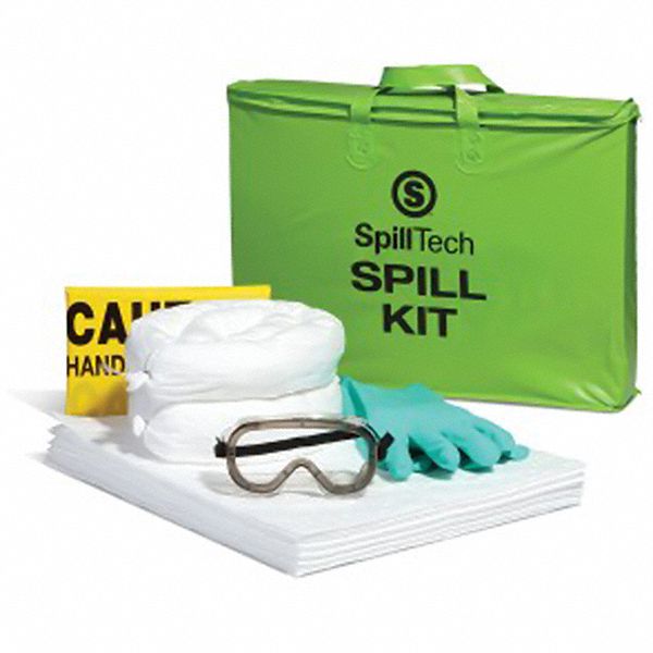 SPILLTECH, 5 gal Volume Absorbed Per Kit, Green, Oil-Only Tote Spill ...
