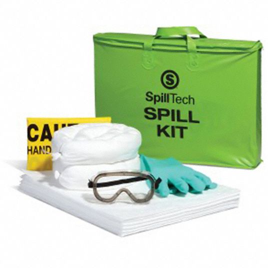 SPILLTECH, 5 gal Volume Absorbed Per Kit, Green, Oil-Only Tote Spill ...