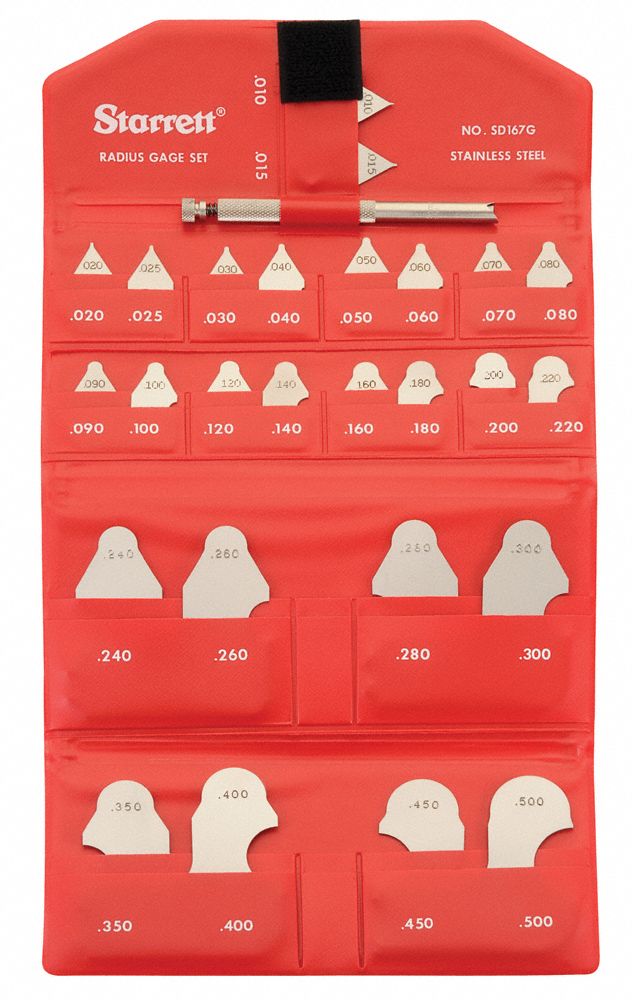 STARRETT RADIUS GAUGE SET WITH HOLDER, DECIMAL/INCH, 26 LEAVES - 14953 ...