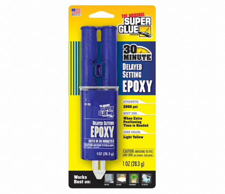 SUPER GLUE Adhesivo Epóxico Jeringa de 1 oz. , Color Amarillo , Vida de ...