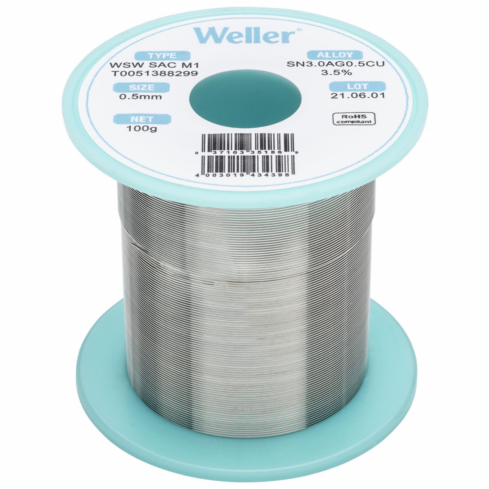 WELLER, 0.5 mm x 100 g, SAC M1, Solder Wire - 799RM3|T0051388299 - Grainger