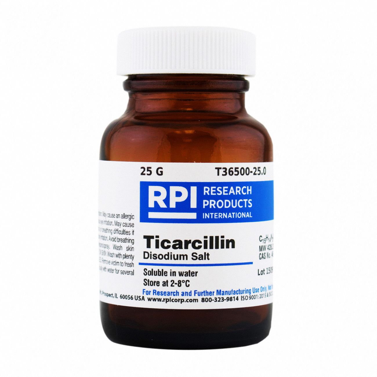 25 g, 4697-14-7, Ticarcillin, Disodium Salt - 30UC09|T36500-25.0 - Grainger