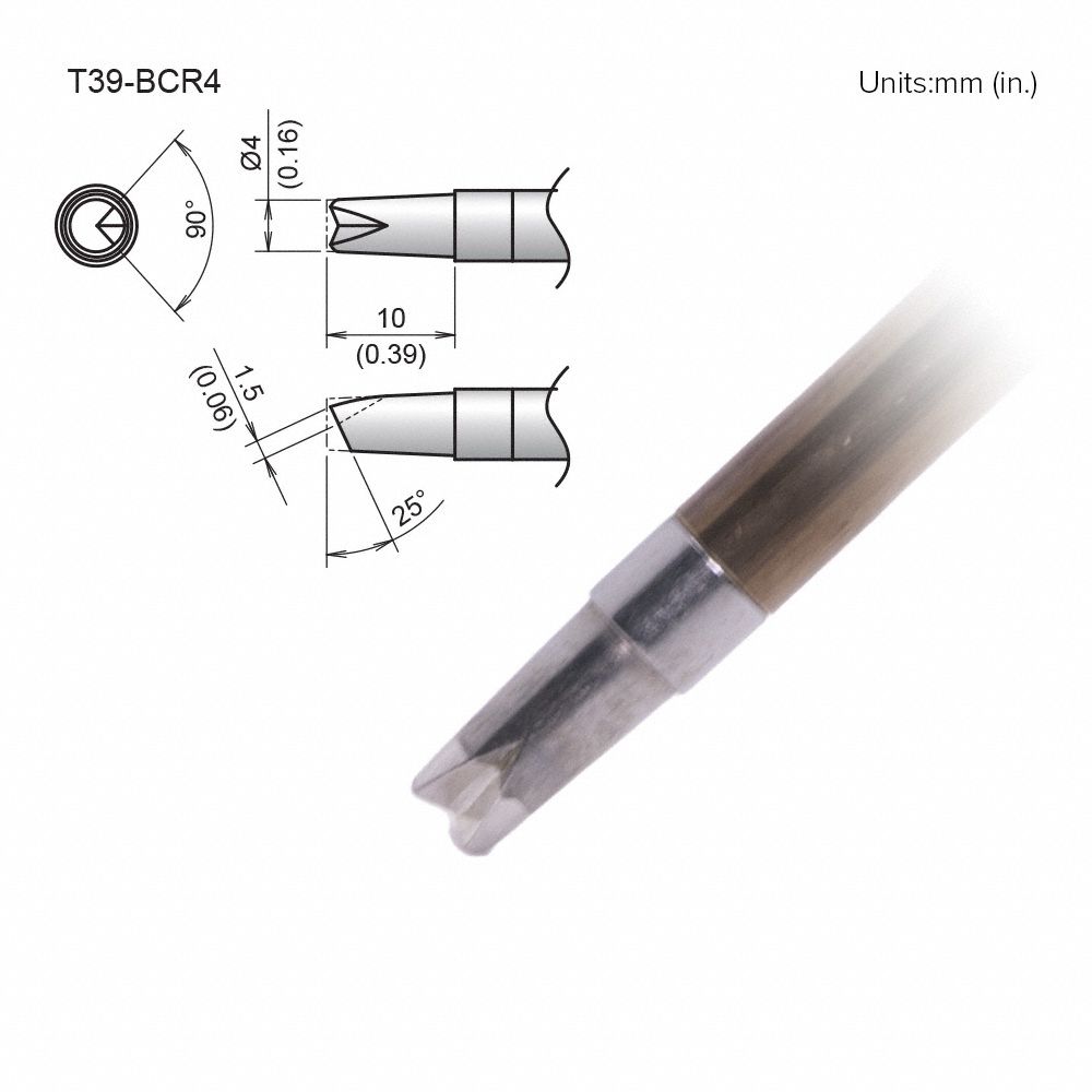 HAKKO, T39 Series, V-Groove Bevel, Soldering Tip - 809H33|T39-BCR4 - Grainger