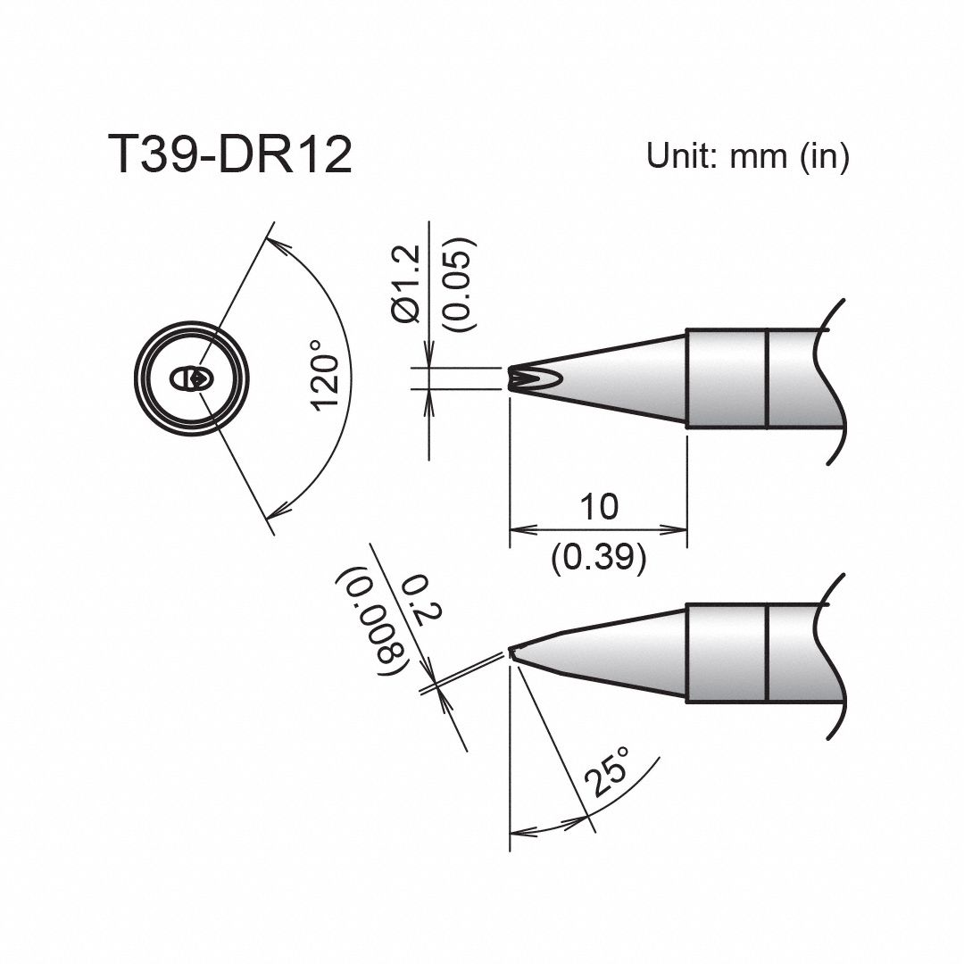 HAKKO, T39 Series, V-Groove Chisel, Soldering Tip - 809H53|T39-DR12 - Grainger