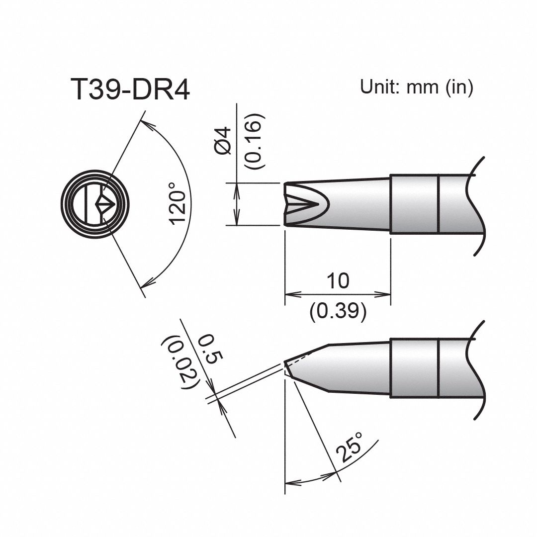 HAKKO, T39 Series, V-Groove Chisel, Soldering Tip - 809H57|T39-DR4 - Grainger