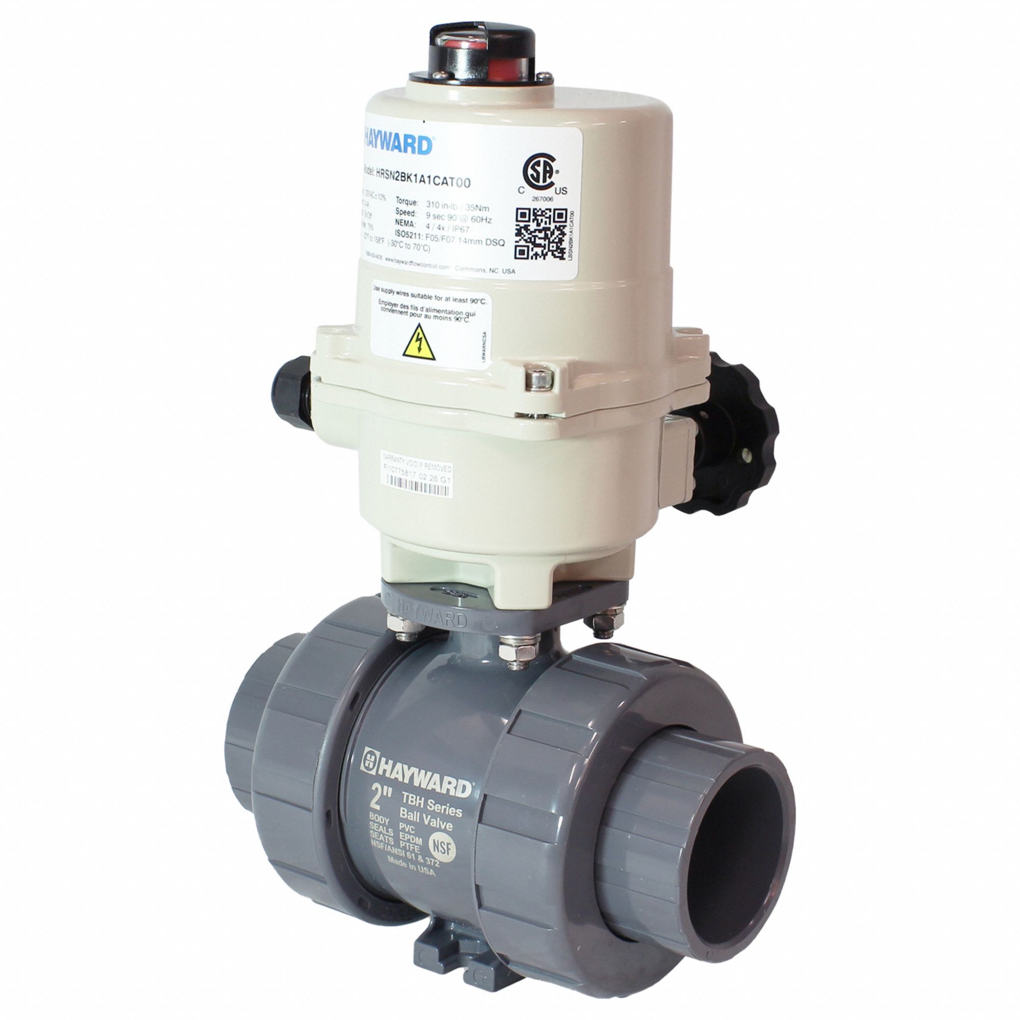 HAYWARD, 2 in, PVC, Electrically Actuated Two-Way Ball Valve - 801ET2 ...
