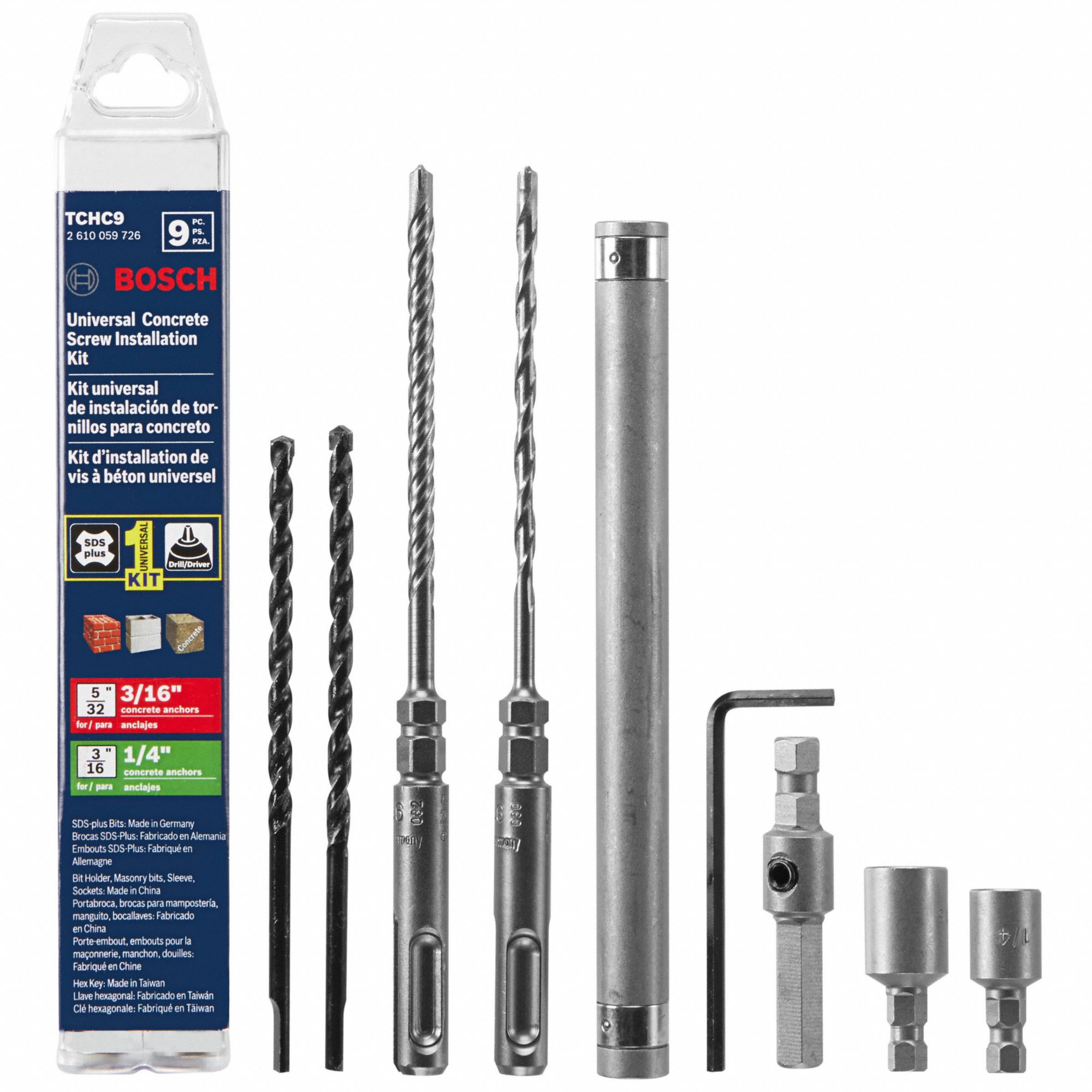 BOSCH, 3/16 in_5/32 in Drill Bit Size, 0 in Shank Dia, Concrete Screw ...