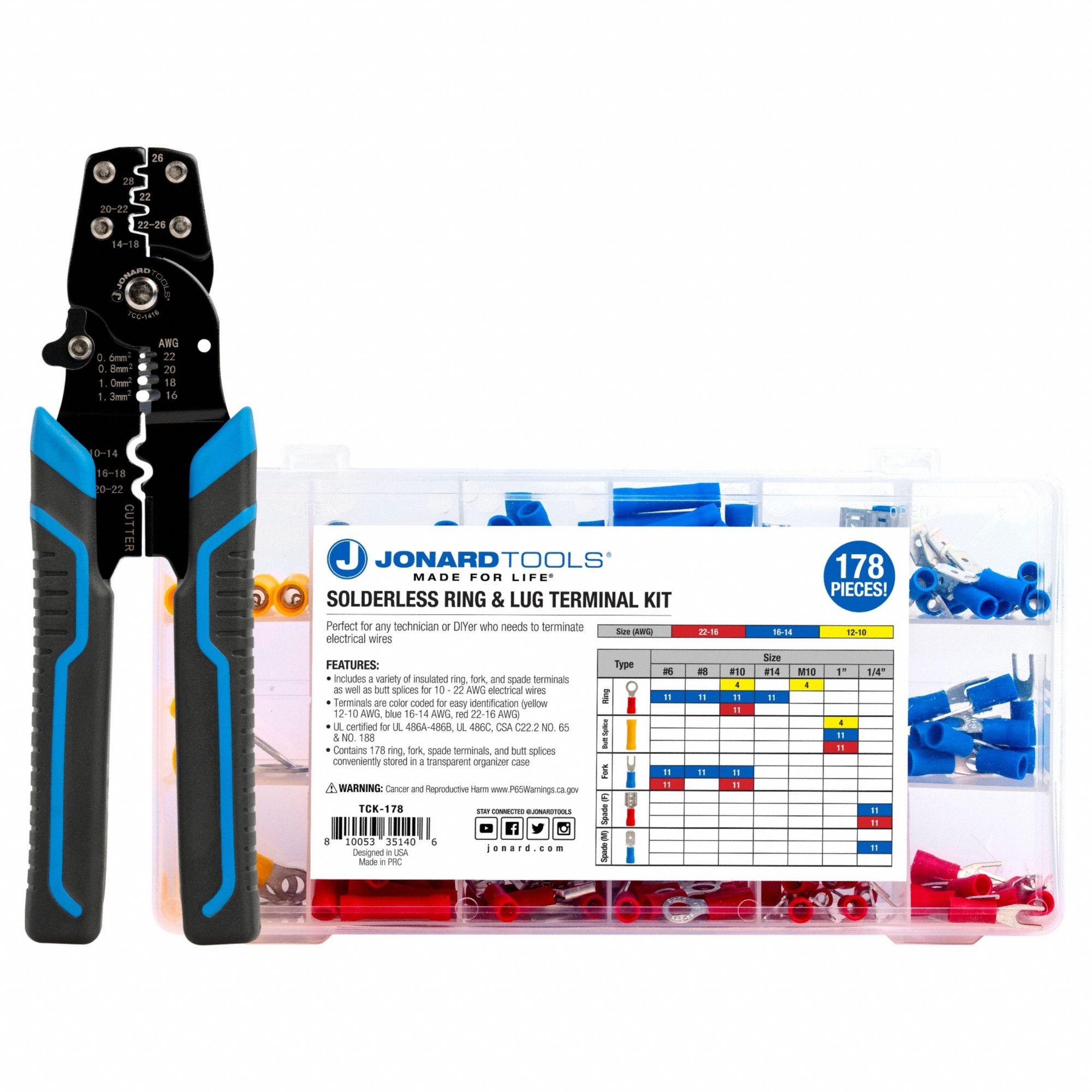 JONARD TOOLS, For Wire Terminal, Blue/Red/Yellow Connector Color ...