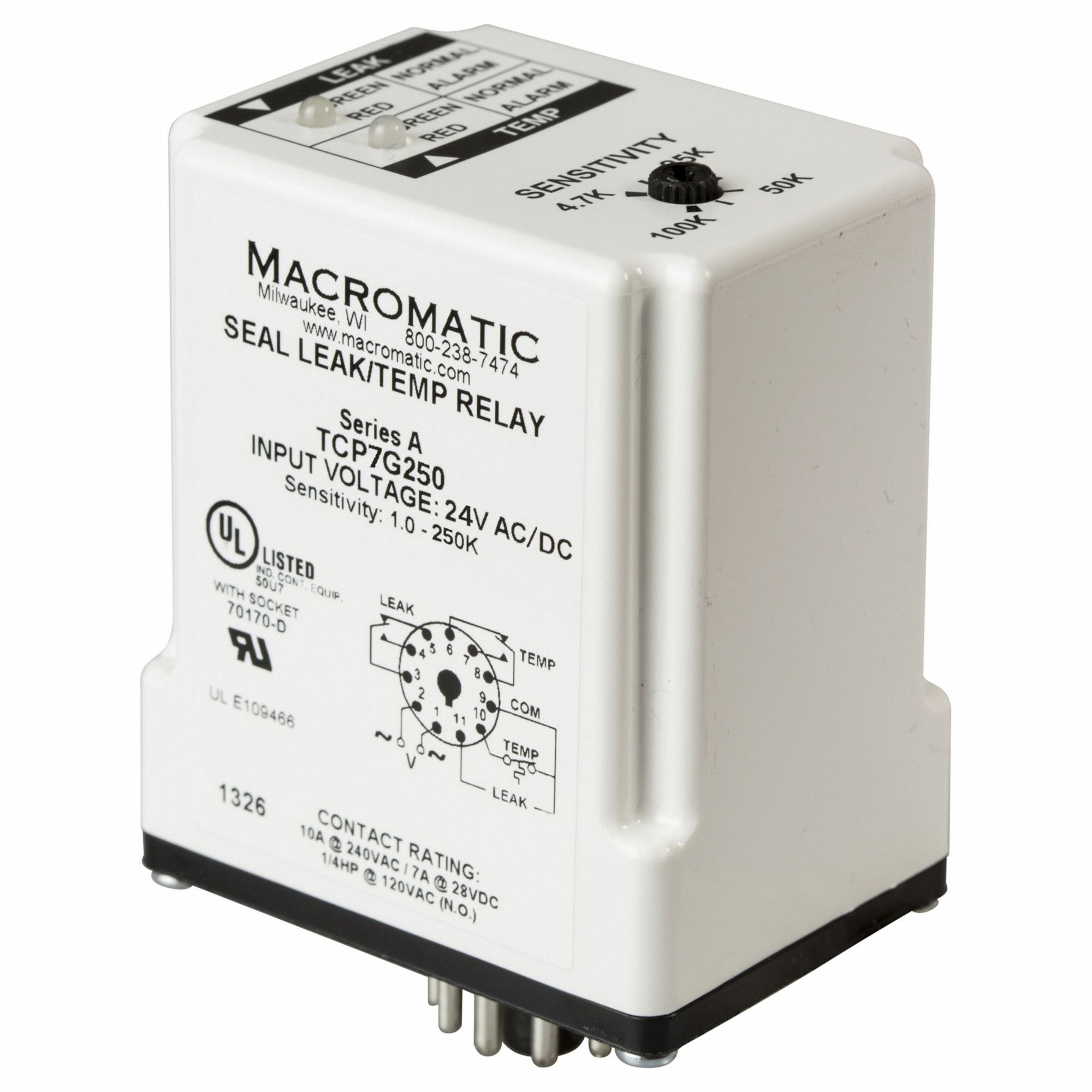 MACROMATIC, Socket Mounted, 7 A Current Rating, Seal/Temp Relay ...