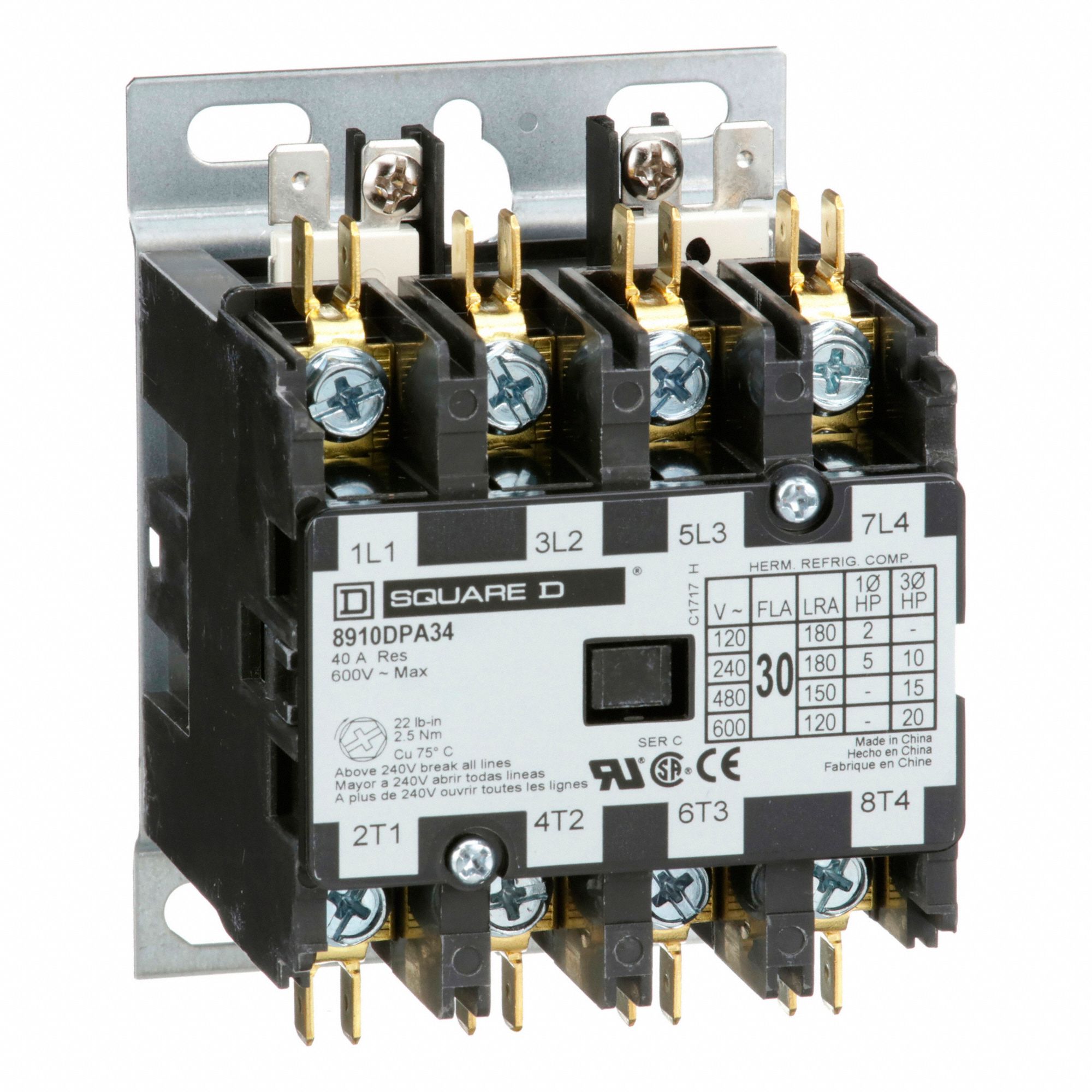 SQUARE D DEFINITE PURPOSE CONTACTOR,4 POLES - 28103 - TLQ8910DPA34V09 ...