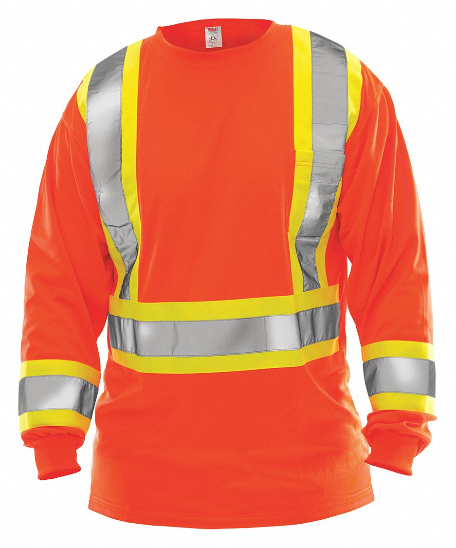 TINGLEY UNISEX HI-VIS SHIRT, L/S, ORANGE, XL, 48 IN CHEST, 30 1/2 IN L ...