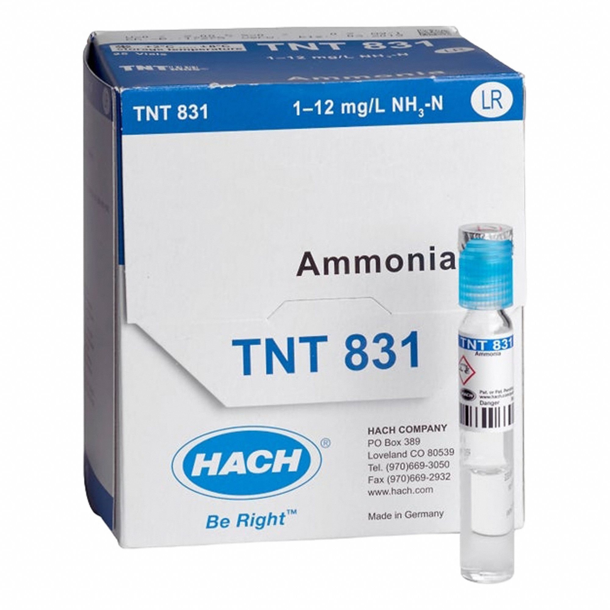 HACH, 1 to 12 mg/L NH₃-N, TNT831, Ammonia Vial Test - 897ZJ4|TNT831 ...