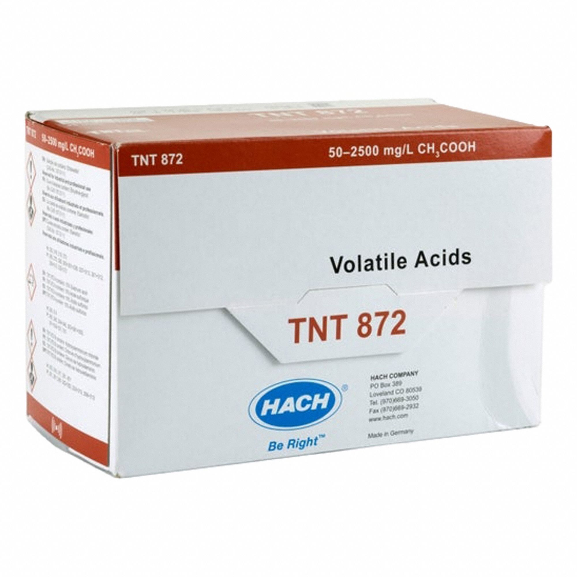 HACH, 50 to 2,500 mg/L Acetic Acid, TNT872, Volatile Acids Vial Test ...