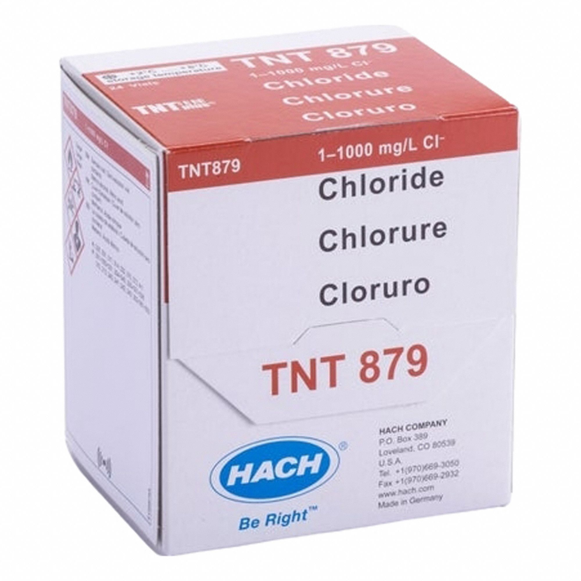 HACH, 0 to 1,000 mg/L Cl/1 to 70 mg/L Cl7, TNT879, Chloride Vial Test ...