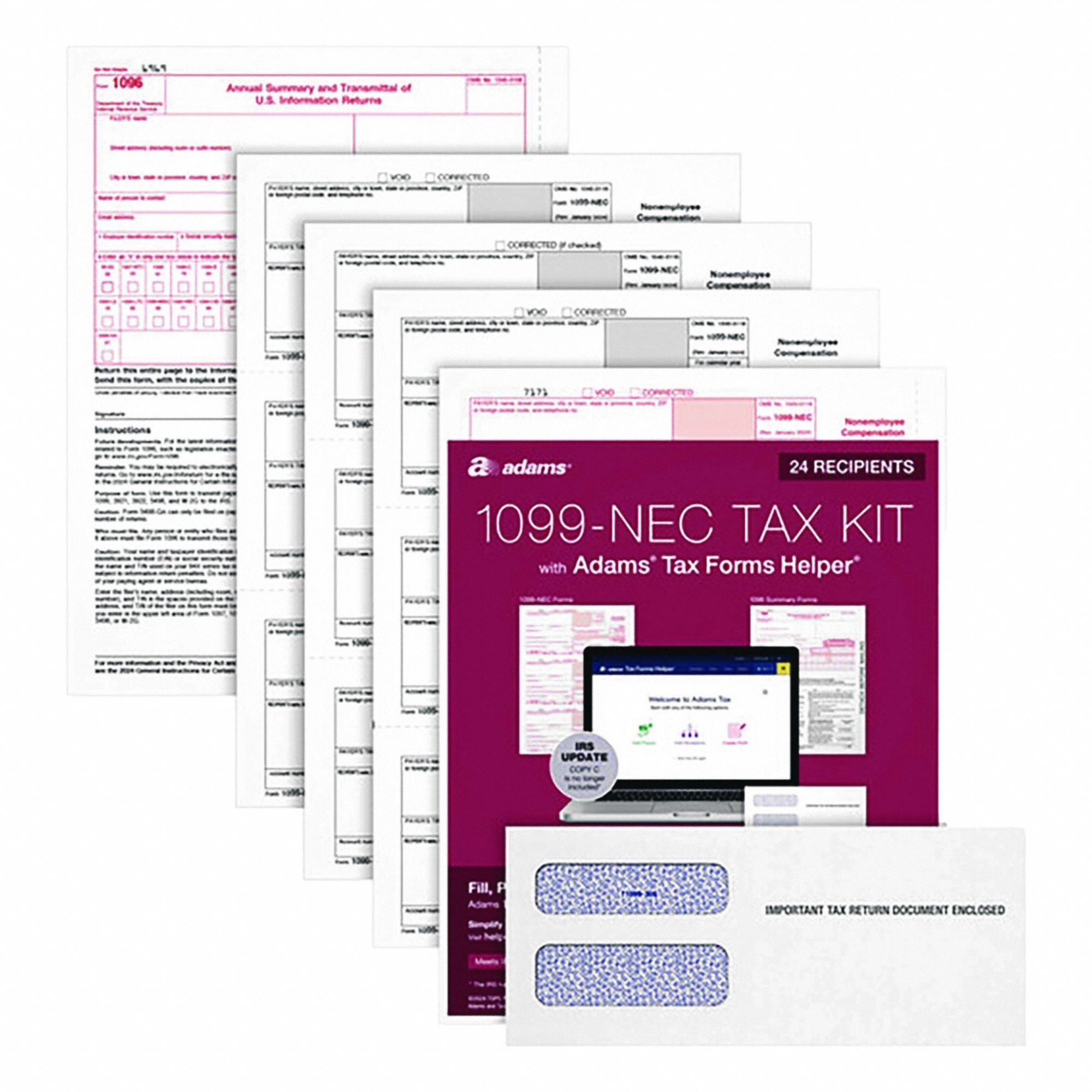 ADAMS, 1096/1099-NEC, 4-Part, Tax Form Kit - 860K82|22905KIT-NEC - Grainger