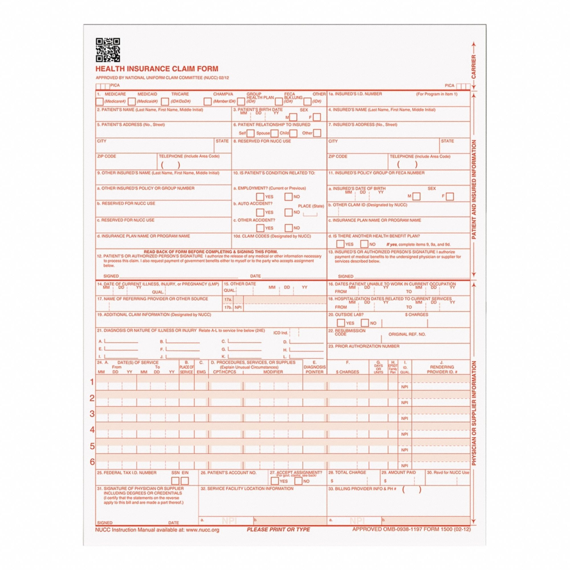 TOPS, CMS-1500, 250, Health Insurance Claim Form - 860K87|50135RV ...