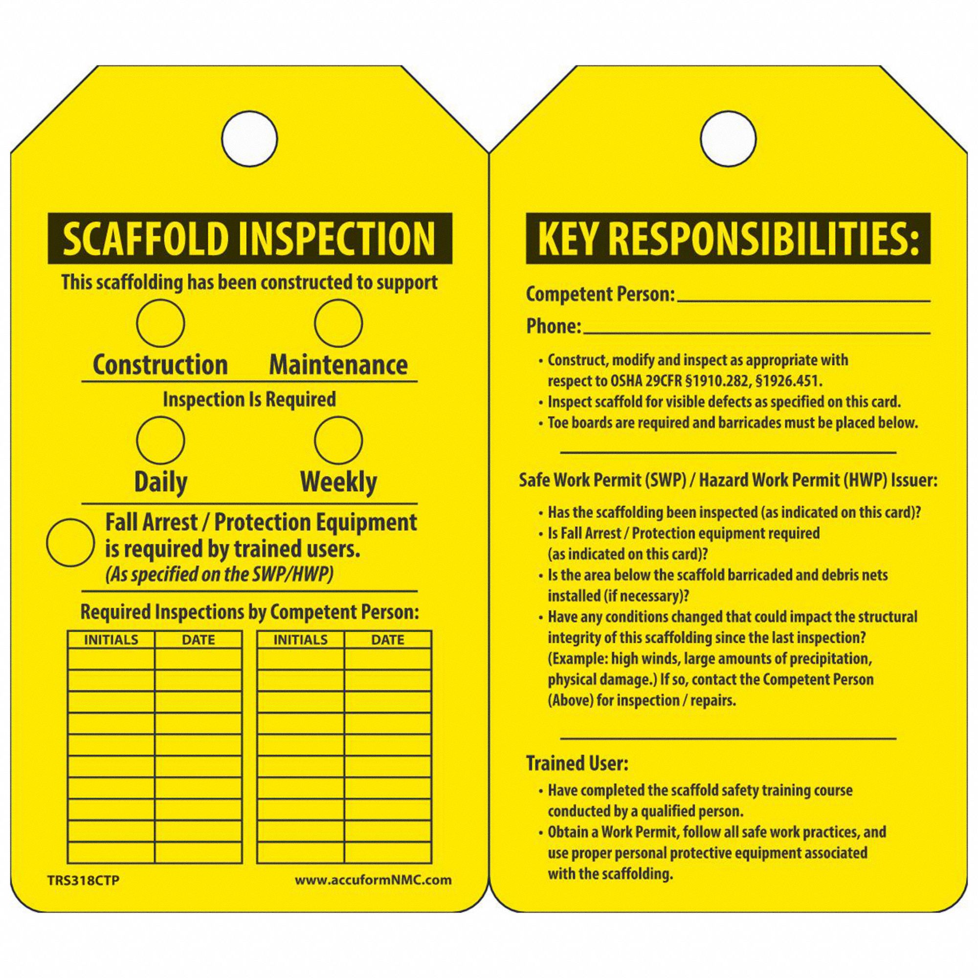 Scaffold, 3 1/4 in Wd, Tag - 43Z265|TRS318CTP - Grainger