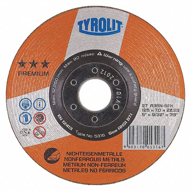 TYROLIT GRINDING WHEEL AO T27 5X9/32X7/8 ALU - Depressed Center Wheels ...