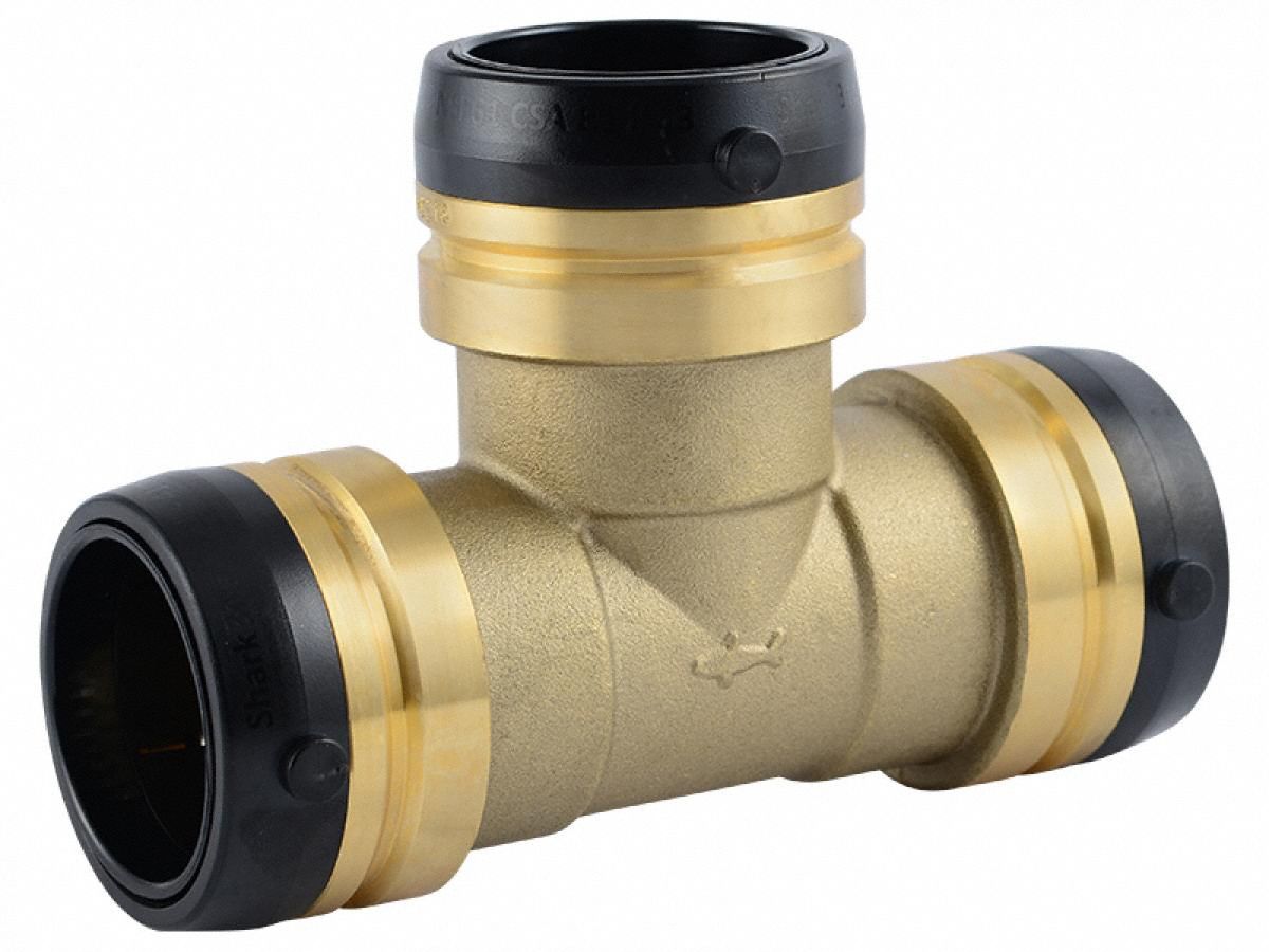 SHARKBITE, 1 7/8 in OD x 1 1/2 in OD x 1 1/2 in OD Size, Brass, Push ...