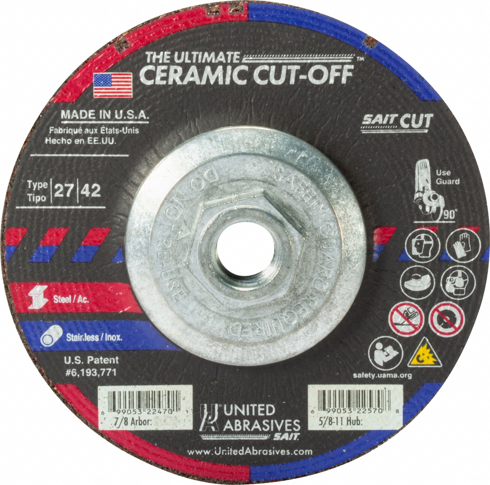 SAIT, Type 27, 5" x 0.045" x 5/8"-11, Abrasive Grinding Wheel - 808AZ6 ...