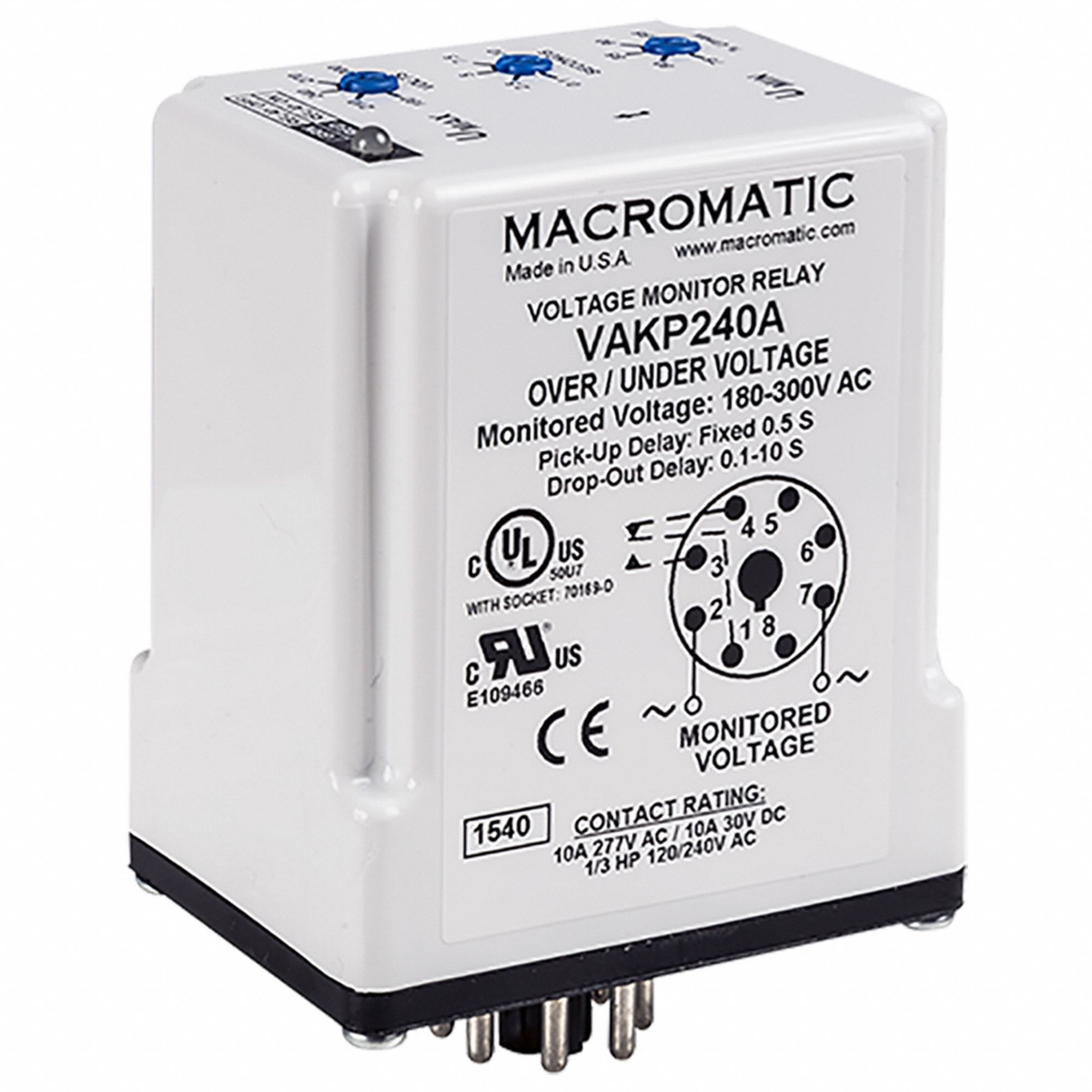 MACROMATIC, Socket Mounted, 8 Pins/Terminals, Voltage Sensing Relay ... MACROMATIC, Socket Mounted, 8 Pins/Terminals, Voltage Sensing Relay ...