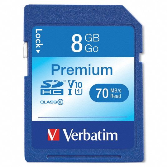 VERBATIM, 8 GB Data Storage Capacity, Memory Card - 14F885|VER96318 ...