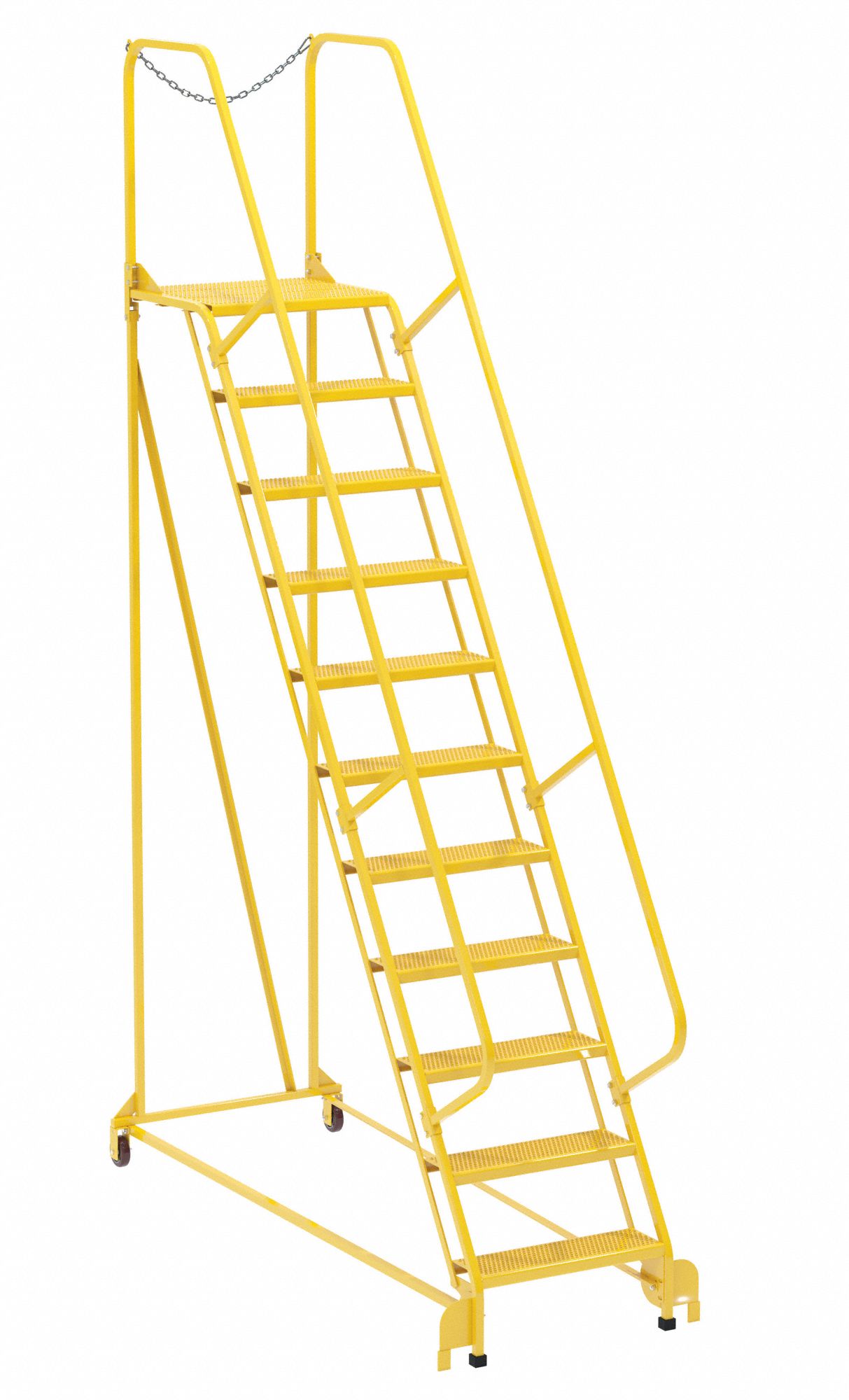 VESTIL ROLLING AND CANTILEVER LADDER, YELLOW, 140 IN H, STEEL, POWDER ...