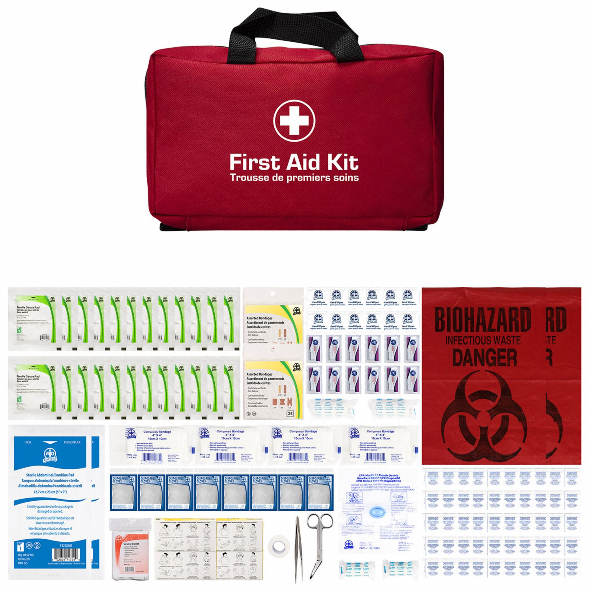 WASIP FIRST AID KIT,NYLON,RED,M - Trousses et recharges de premiers ...