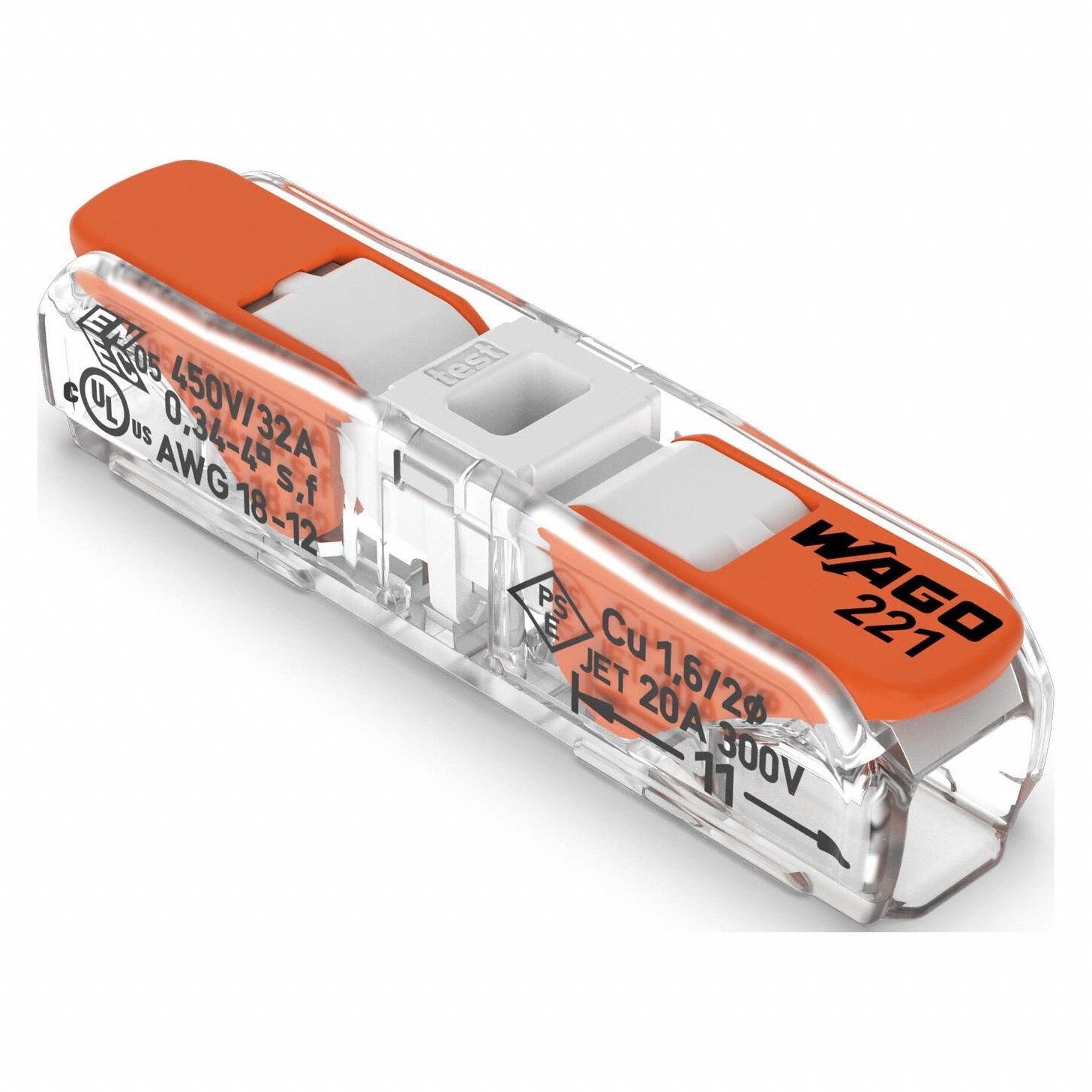 WAGO, 2 Port, 20 AWG – 12 AWG Solid Wire Size Range, Lever Wire ...