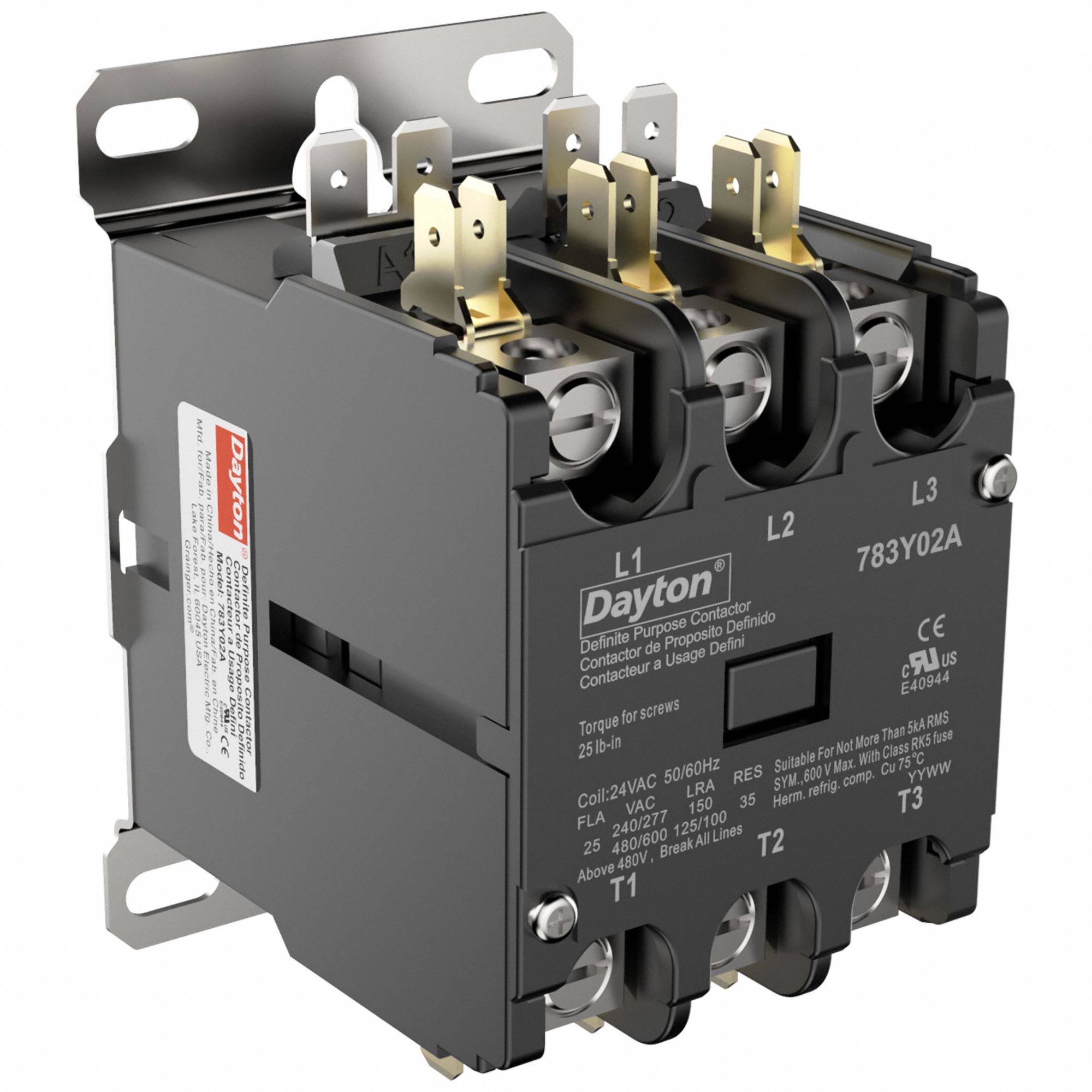DAYTON, 3 Poles, 24V AC, Definite Purpose Magnetic Contactor - 783Y02 ...