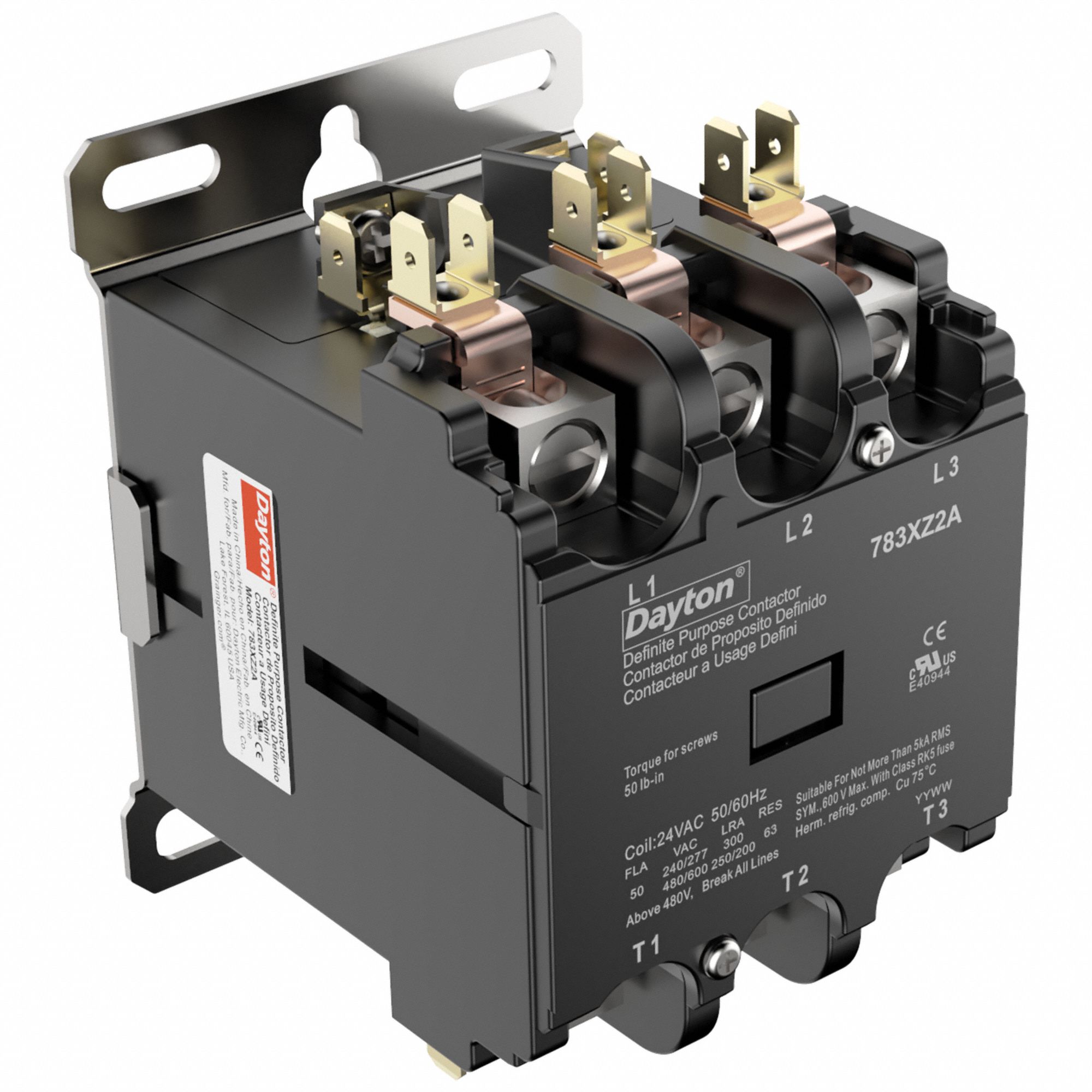 DAYTON, 3 Poles, 24V AC, Definite Purpose Magnetic Contactor - 783XZ2 ...
