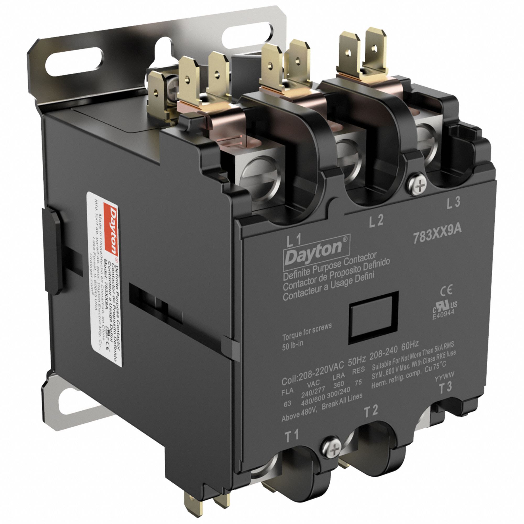 DAYTON, 3 Poles, 208-240V AC, Definite Purpose Magnetic Contactor ...