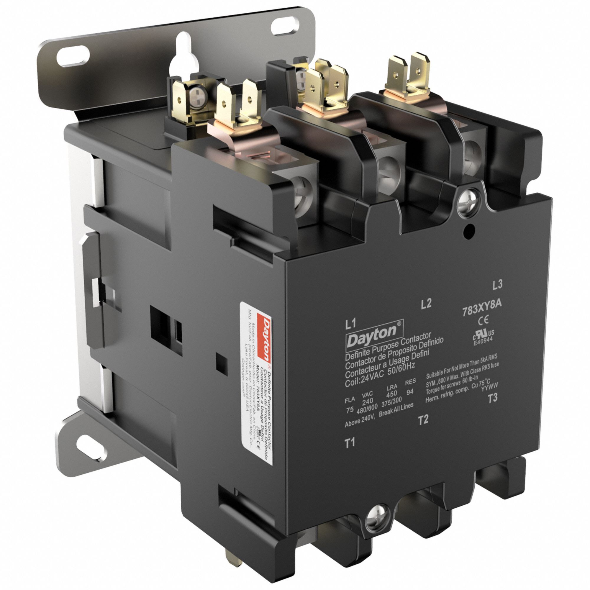 DAYTON, 3 Poles, 24V AC, Definite Purpose Magnetic Contactor - 783XY8 ...