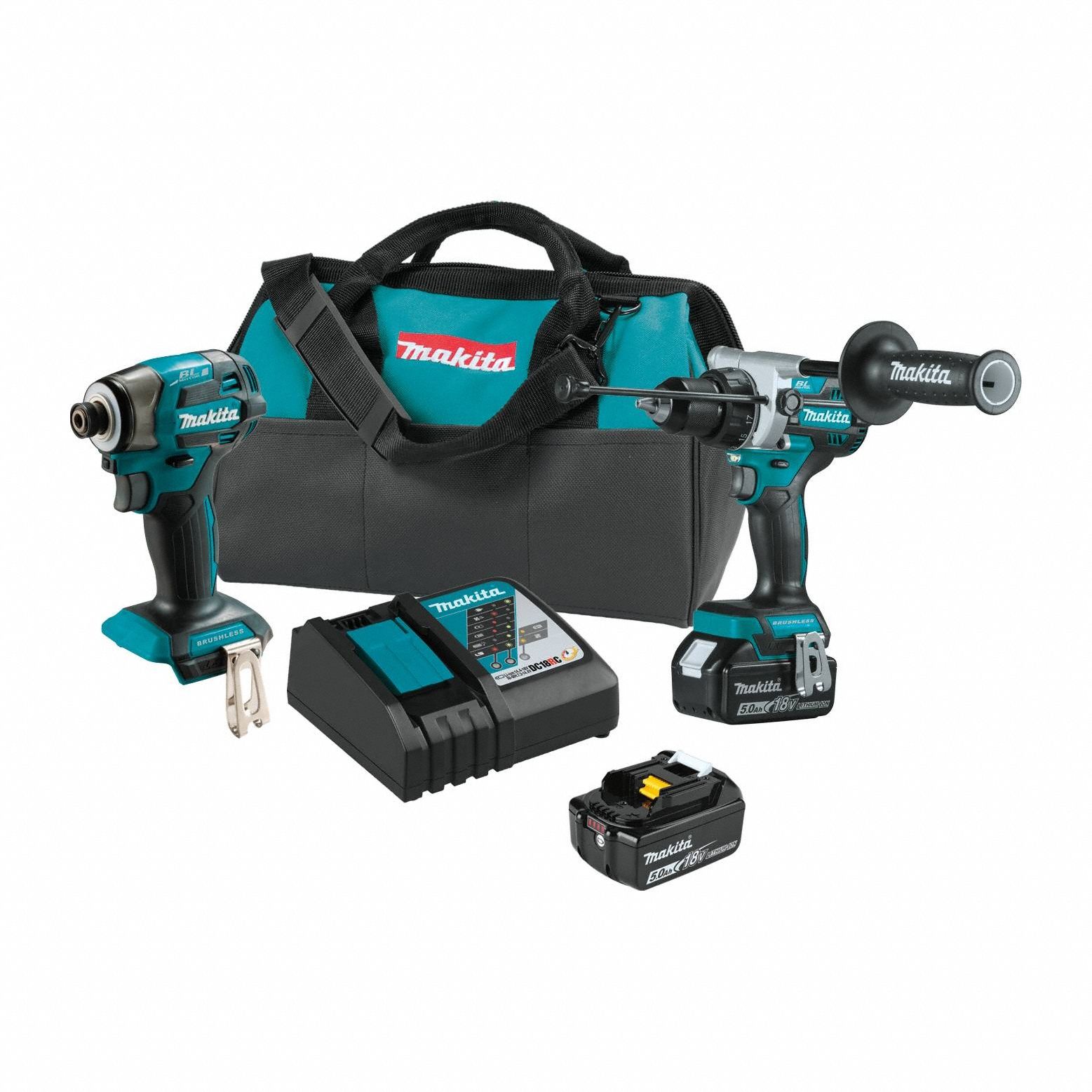MAKITA, 2 Tools, Hammer Drill/Driver/Impact Driver, Brushless 2-Pc ...