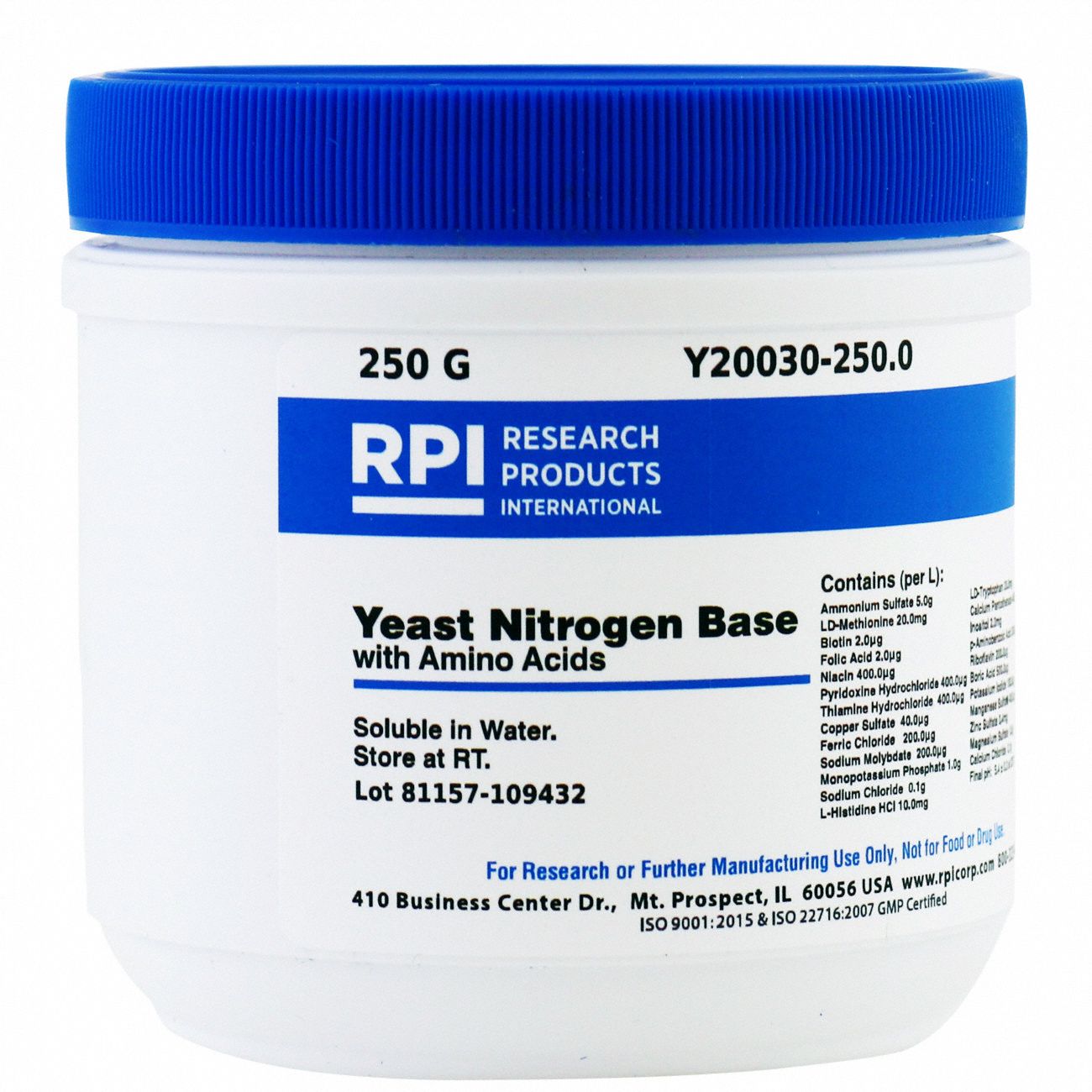 250 g, Powder, Yeast Nitrogen Base w/ Amino Acids - 30UC56|Y20030-250.0 ...