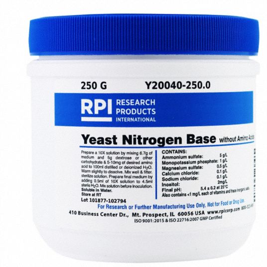 250 g, Powder, Yeast Nitrogen Base w/ Amino Acids - 30UC60|Y20040-250.0 ...