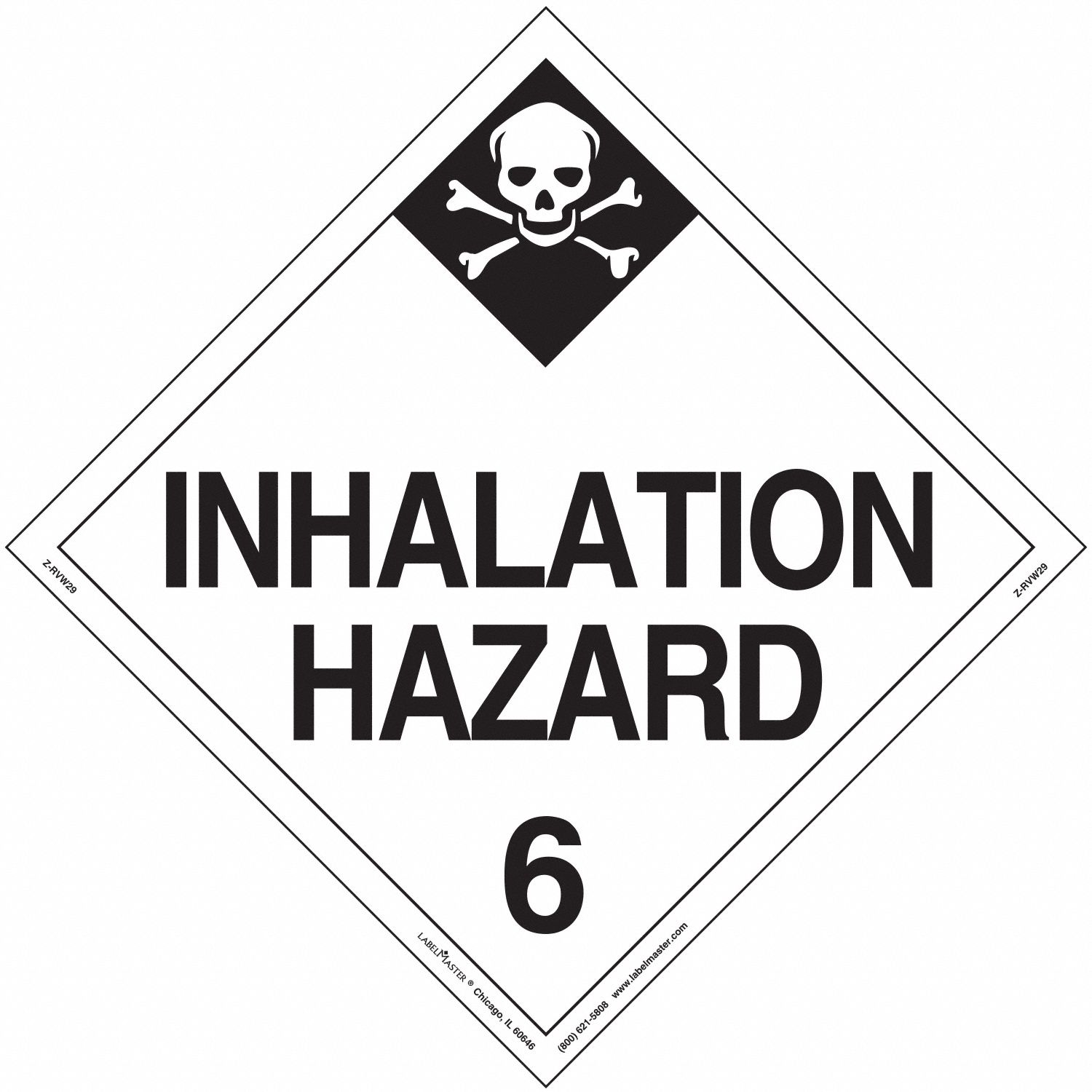 LABELMASTER, Inhalation Hazard 6, 10 3/4 in x 10 3/4 in, Inhalation ...
