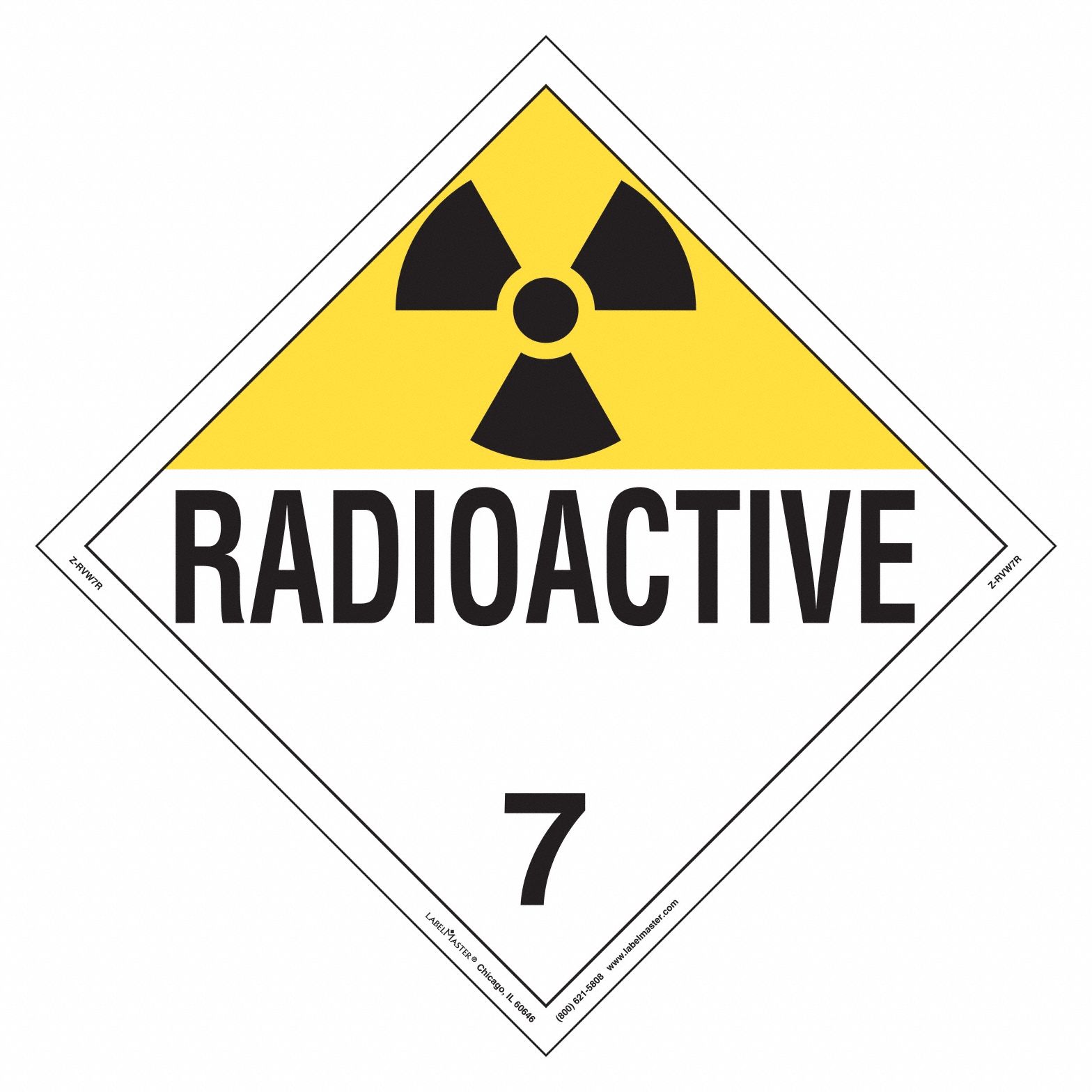 LABELMASTER, Radioactive, 10 3/4 in x 10 3/4 in, Radioactive Placard ...