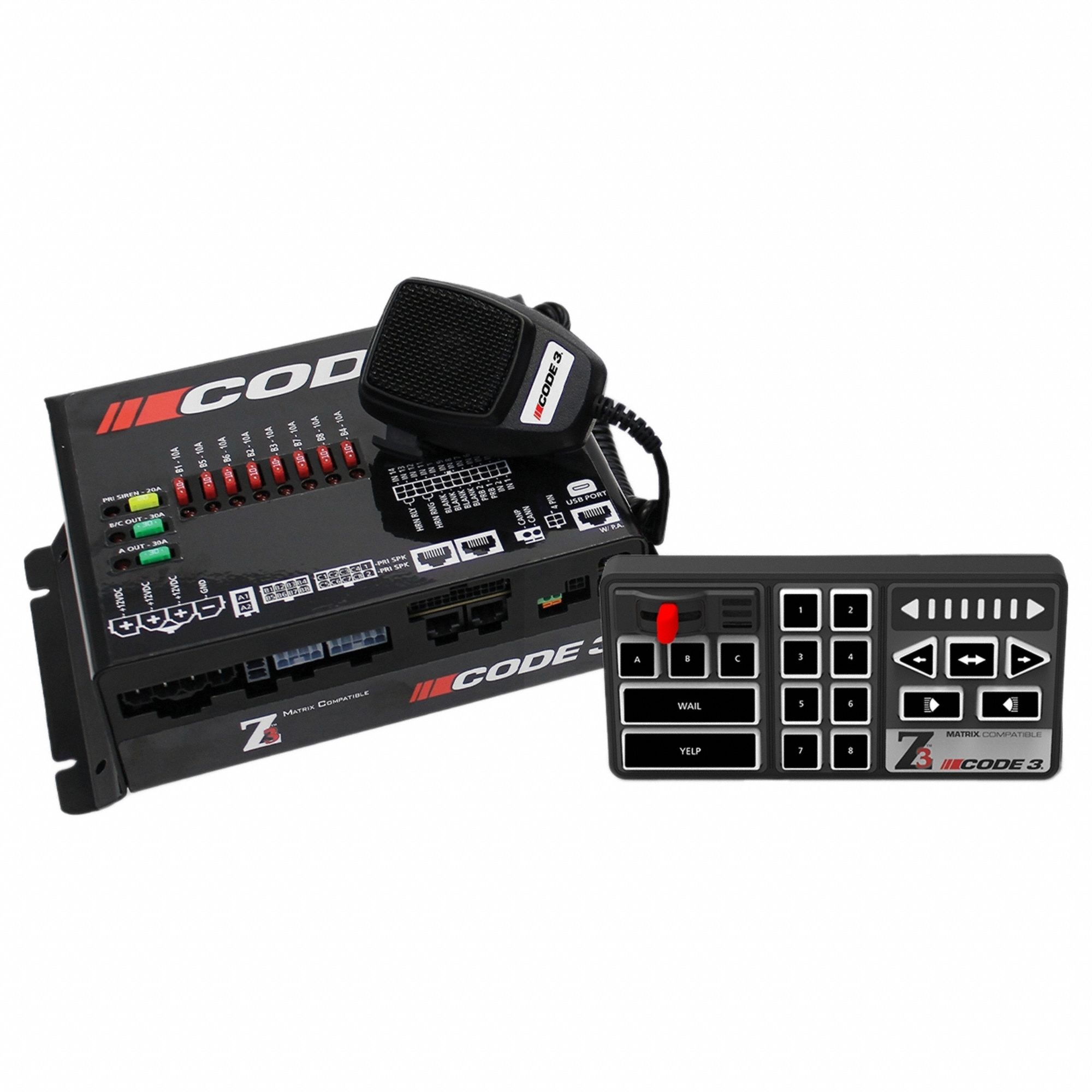 CODE 3, 12V, Air Horn/Hi-Lo/Wail/Yelp, Siren with Built In Banshee - 814GW7|Z3SXP-1 - Grainger