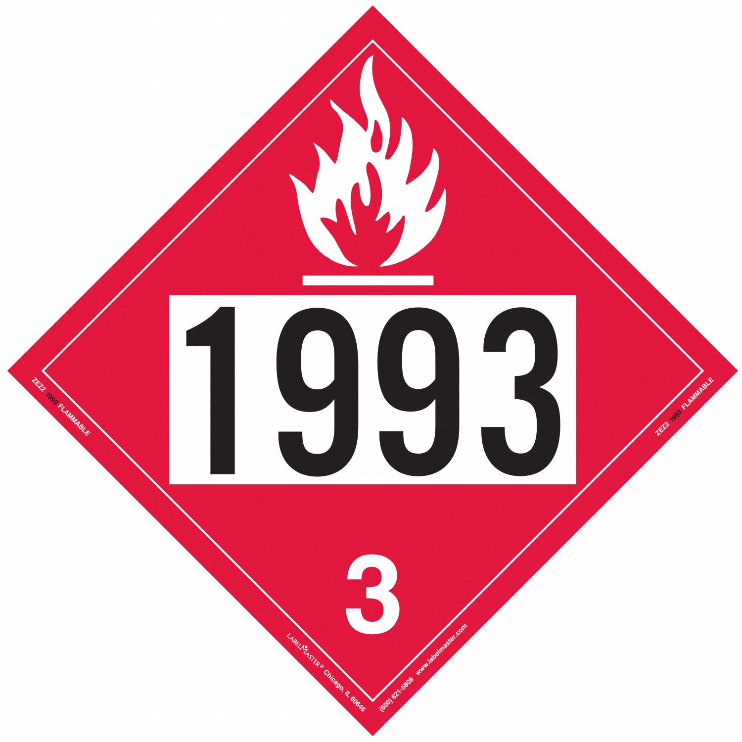 LABELMASTER, 1993, 10 3/4 in x 10 3/4 in, Flammable Liquid Placard ...