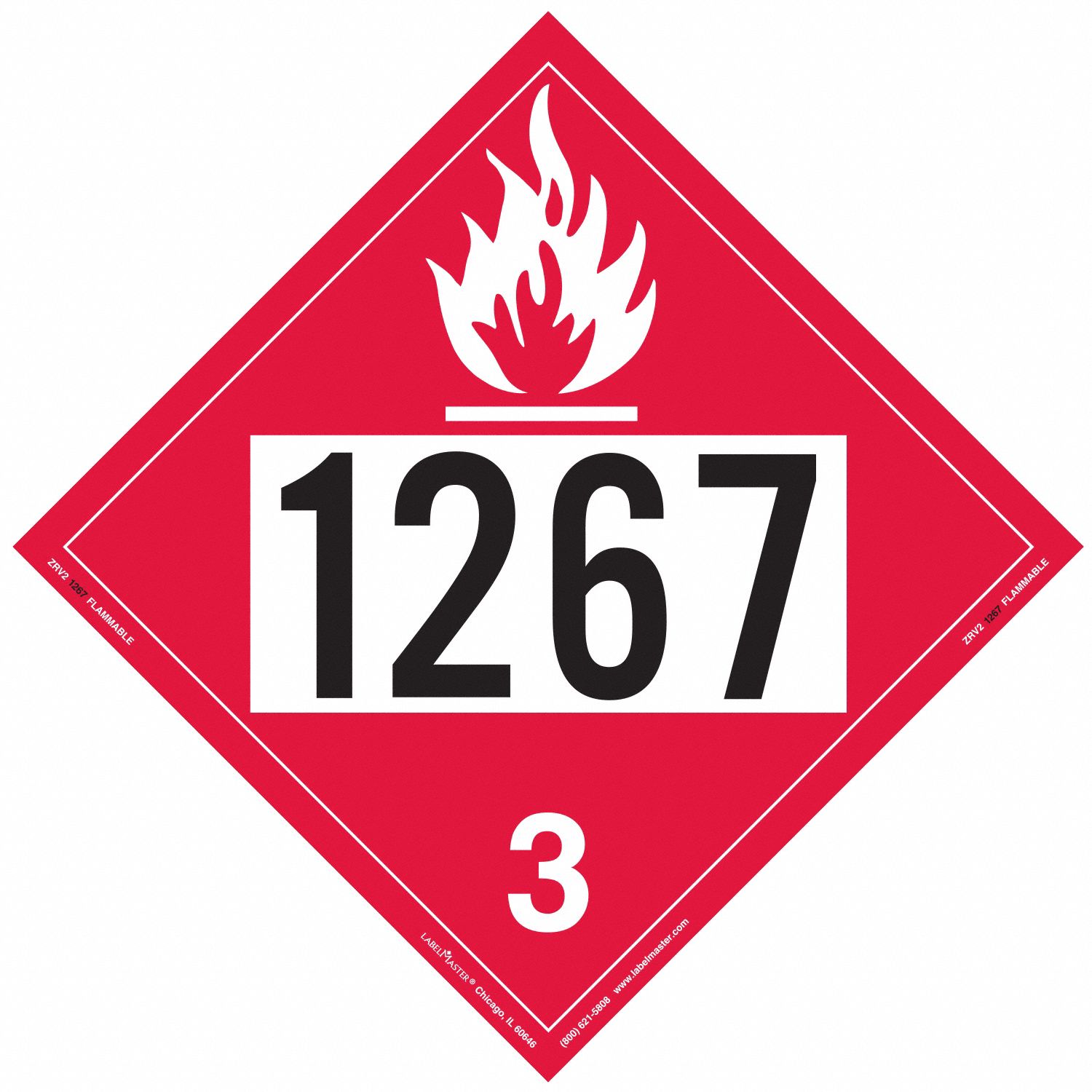 1267, 10 3/4 in Label Wd, Placard Flam Liquid UN 1267 Rigid Vinyl ...